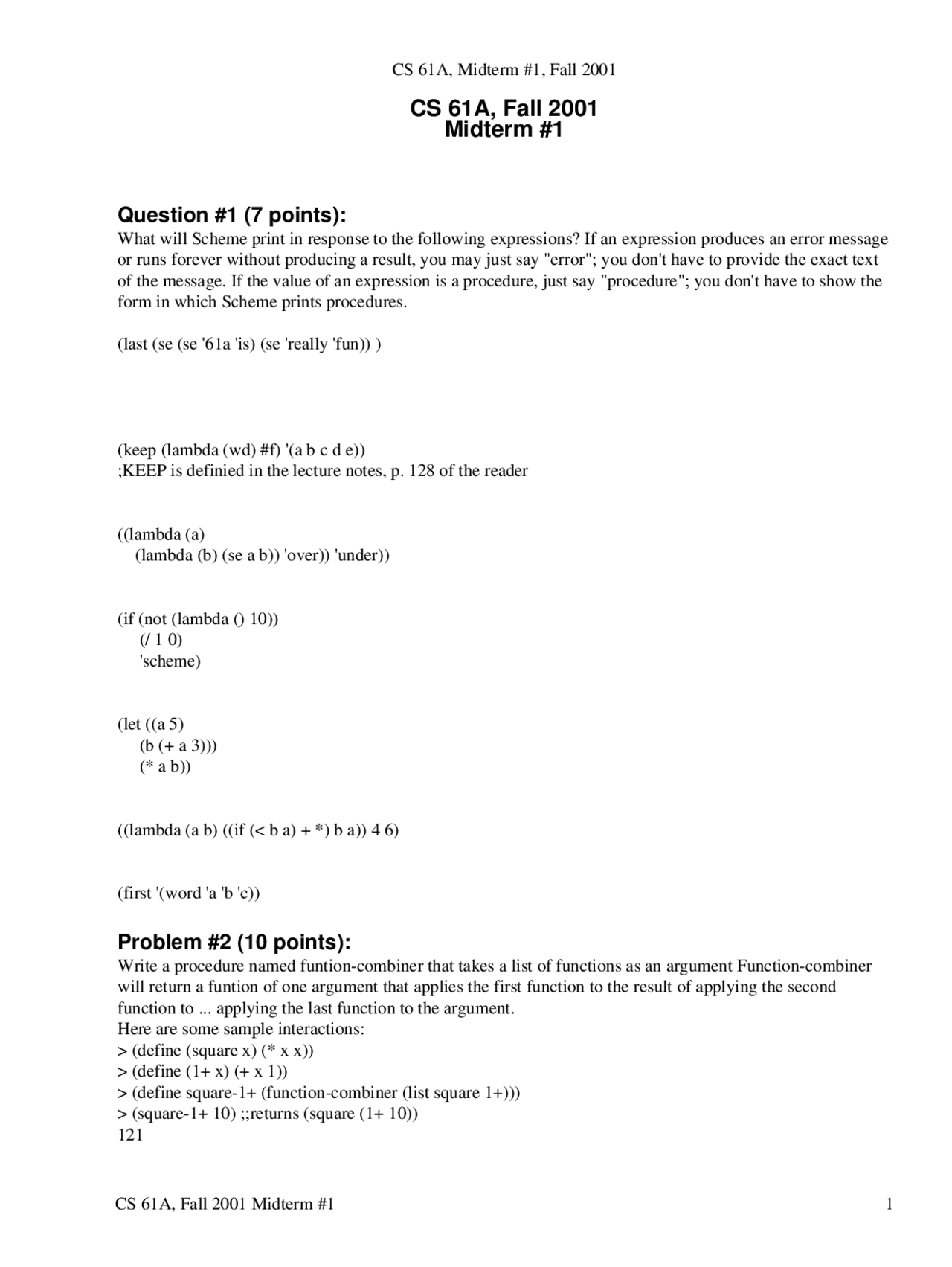 Student ID - The Structure and Interpretation of Computer Program - Exams - Docsity