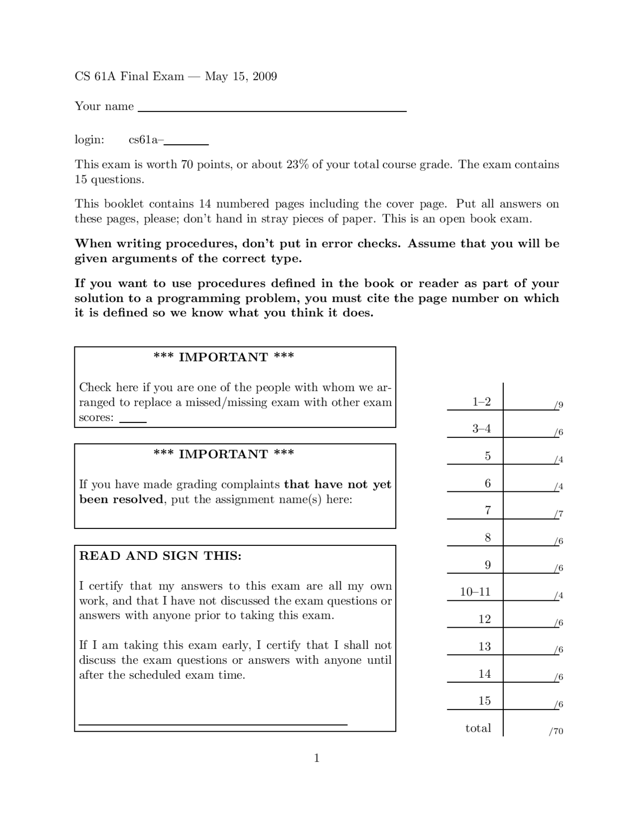 Original Datum - The Structure and Interpretation of Computer Program - Exams - Docsity