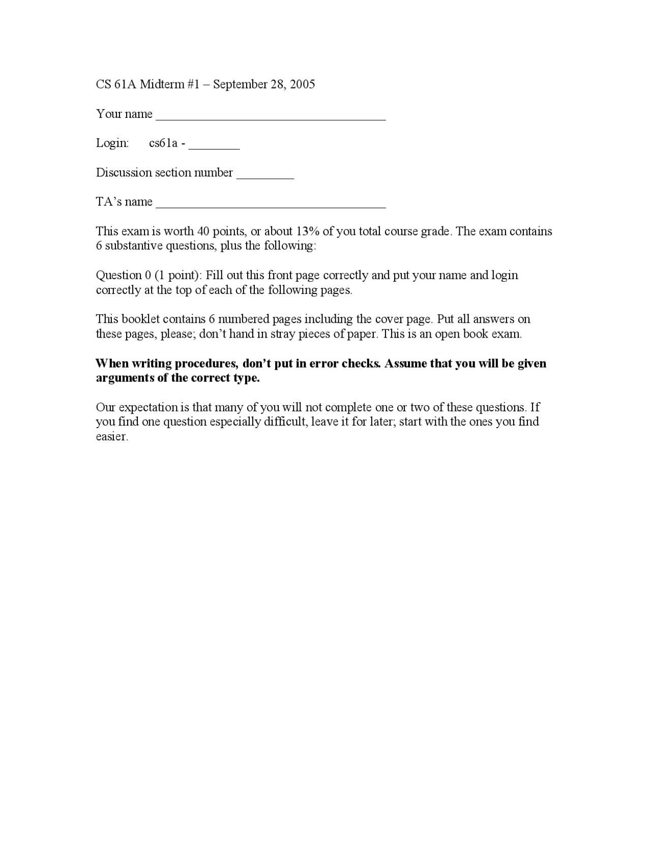 Scheme Print The Structure And Interpretation Of Computer Program Exams Docsity