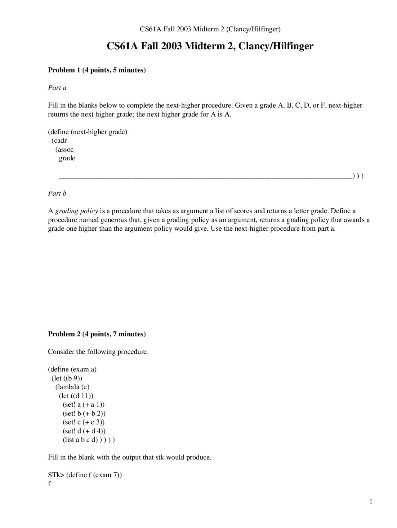 Argument Policy The Structure And Interpretation Of Computer Program Exams Docsity