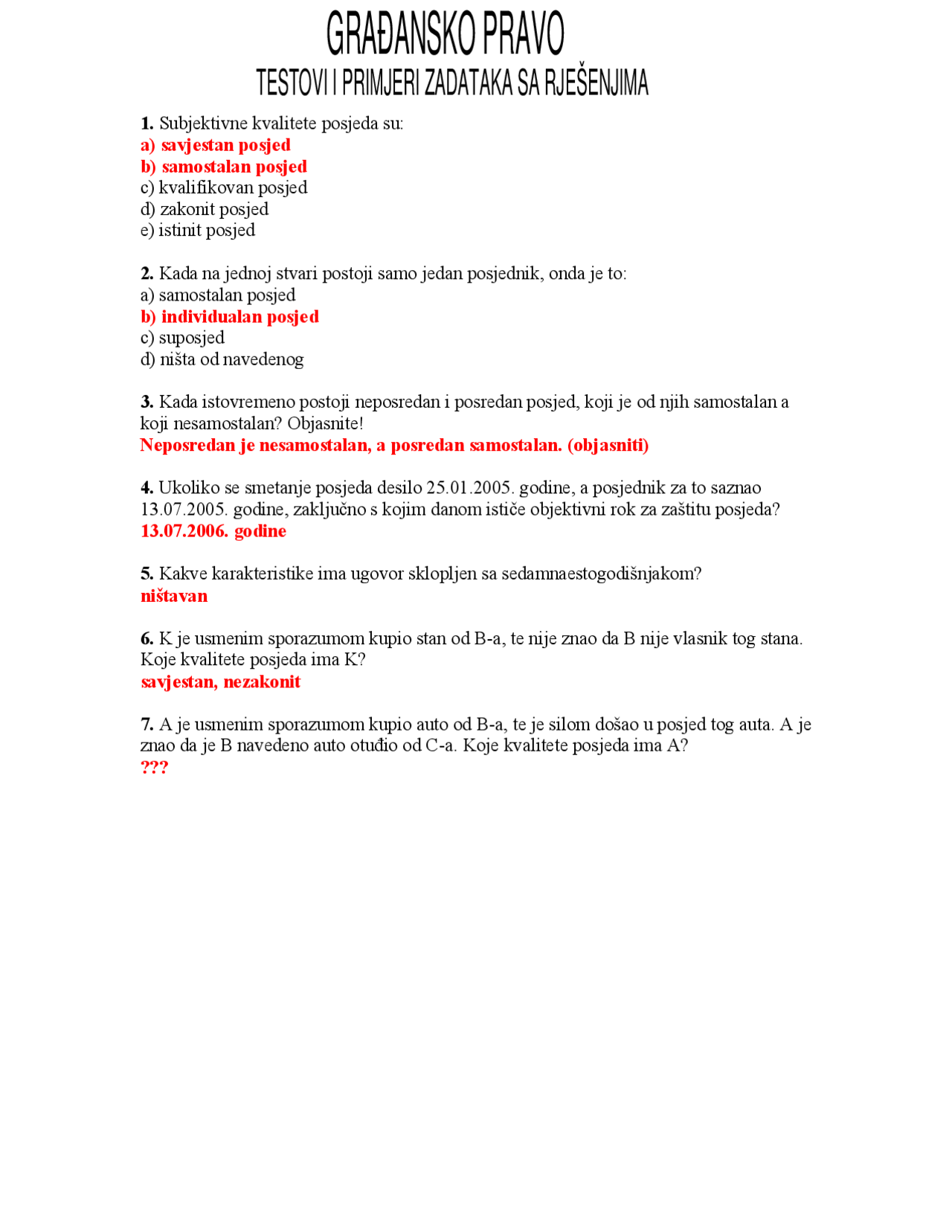 Gradjansko pravo - testovi i primjeri zadataka sa rjesenjima-Vezbe ...