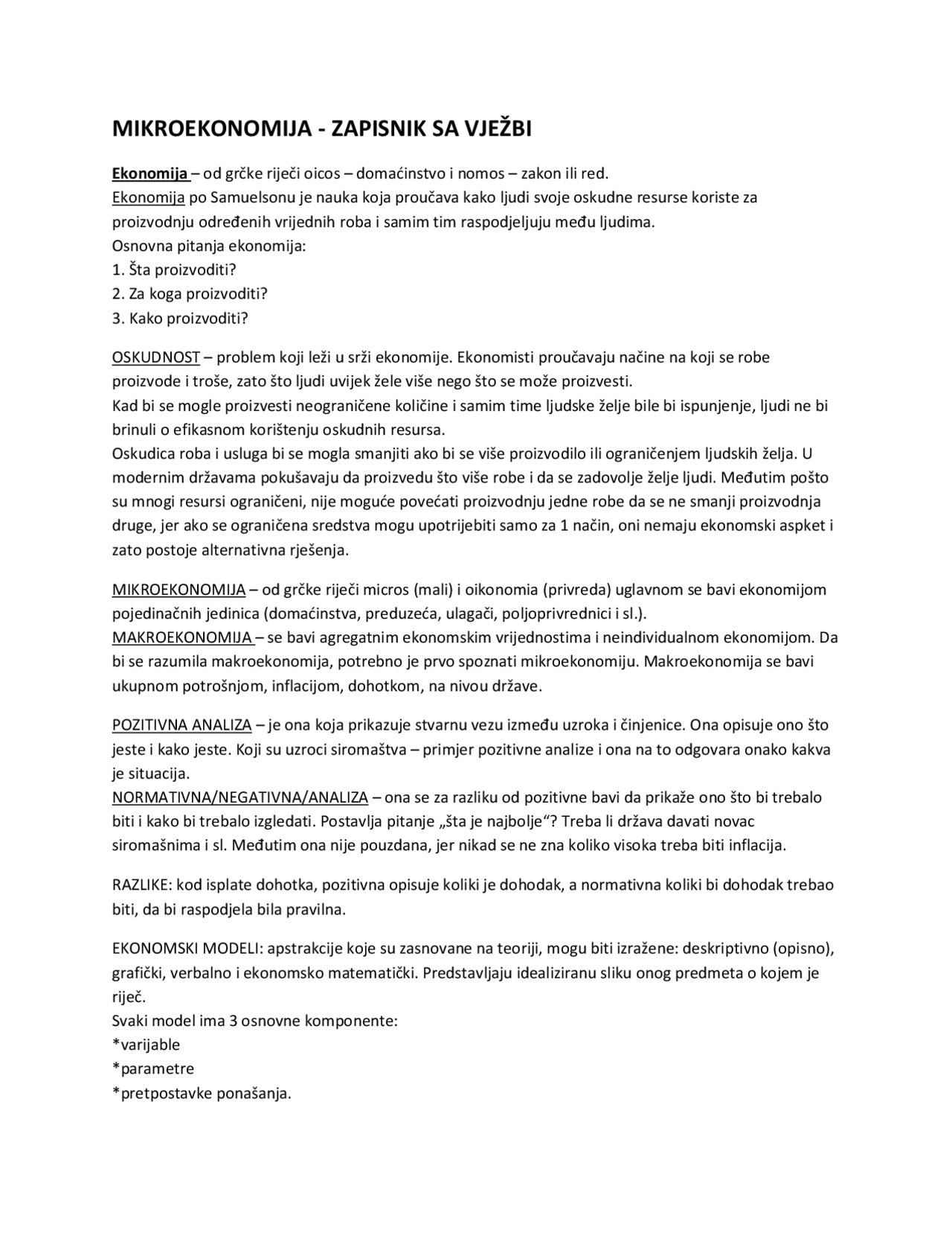 Mikroekonomija Vezbe Pravni Univerzitet U Tuzli Vežbe Predlog