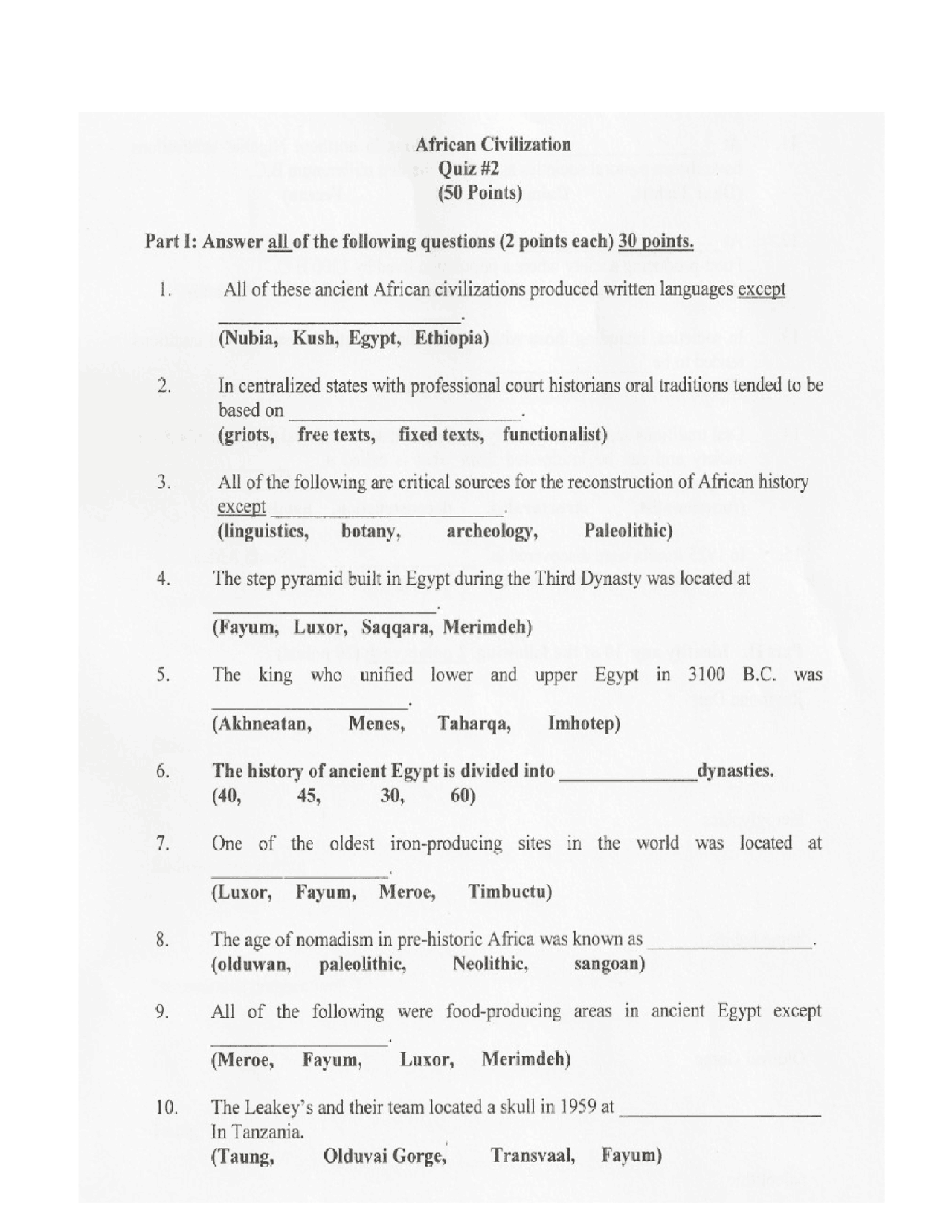 15 Questions on African Civilization - Quiz 2 | AASP 200 - Docsity