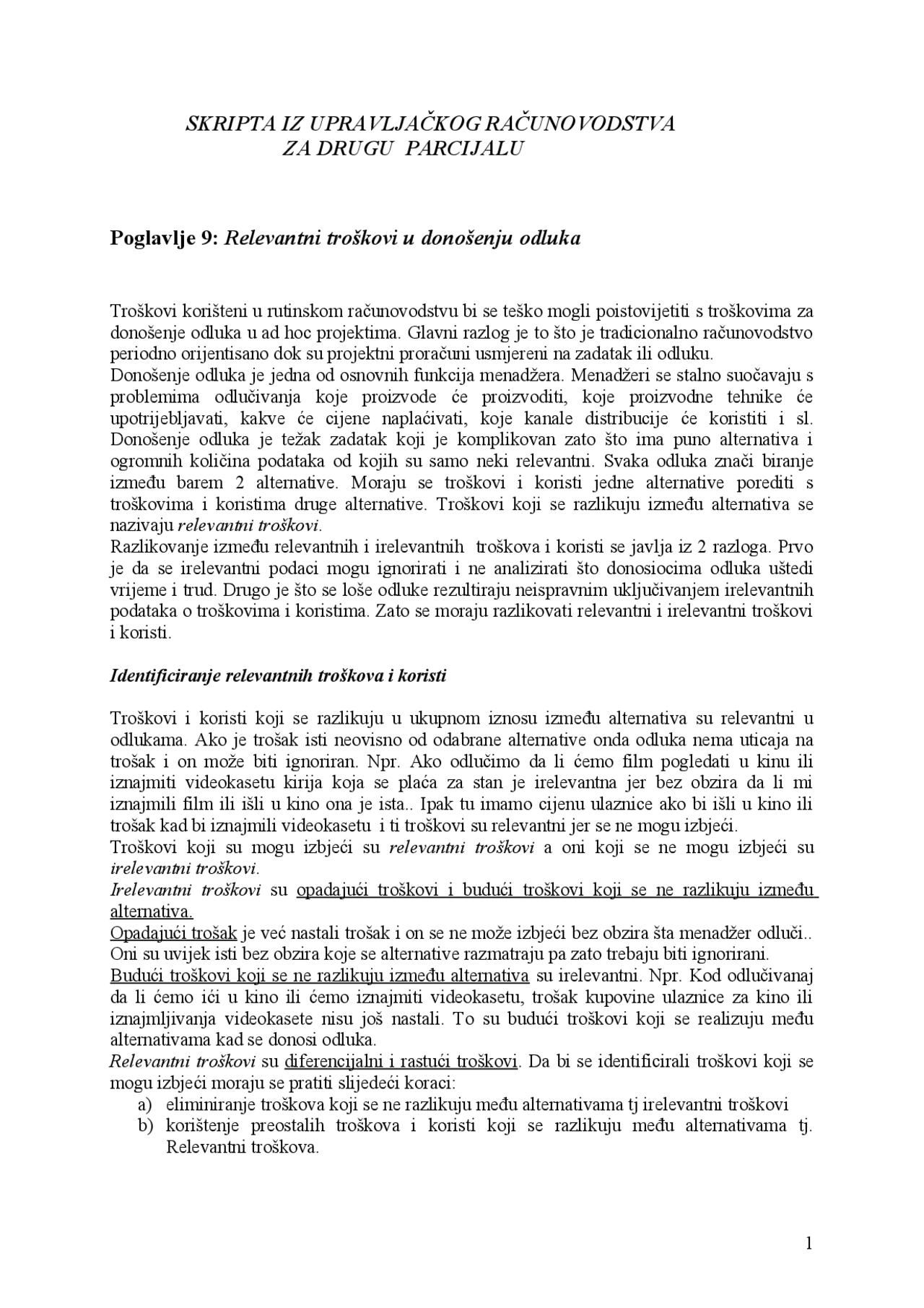 Upravljacko racunovodstvo ii parcijalA-Skripta-Ekonomski-Univerzitet u Tuzli | Rezime' predlog ...