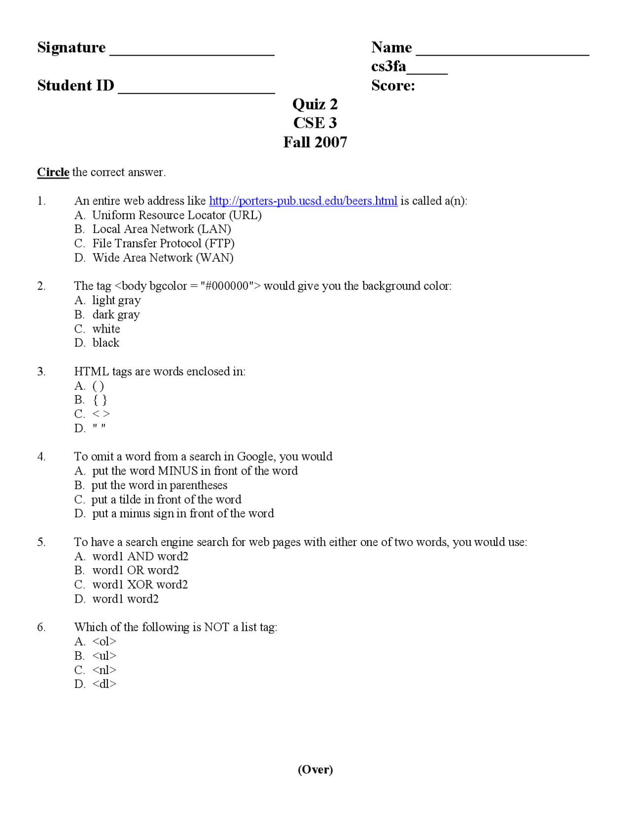 Character Sequences - Computer Science - Quiz - Docsity
