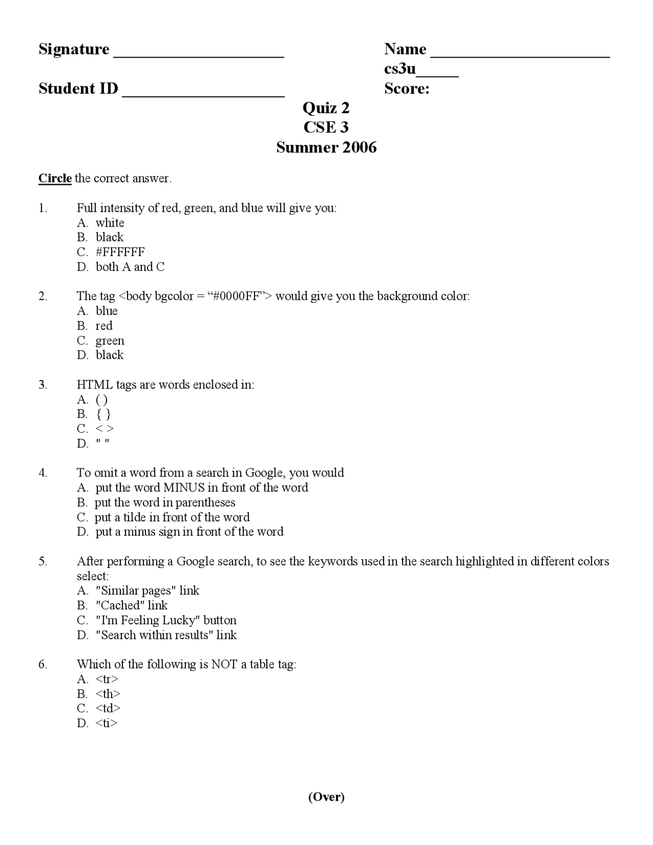 Protocol Name - Computer Science - Quiz - Docsity