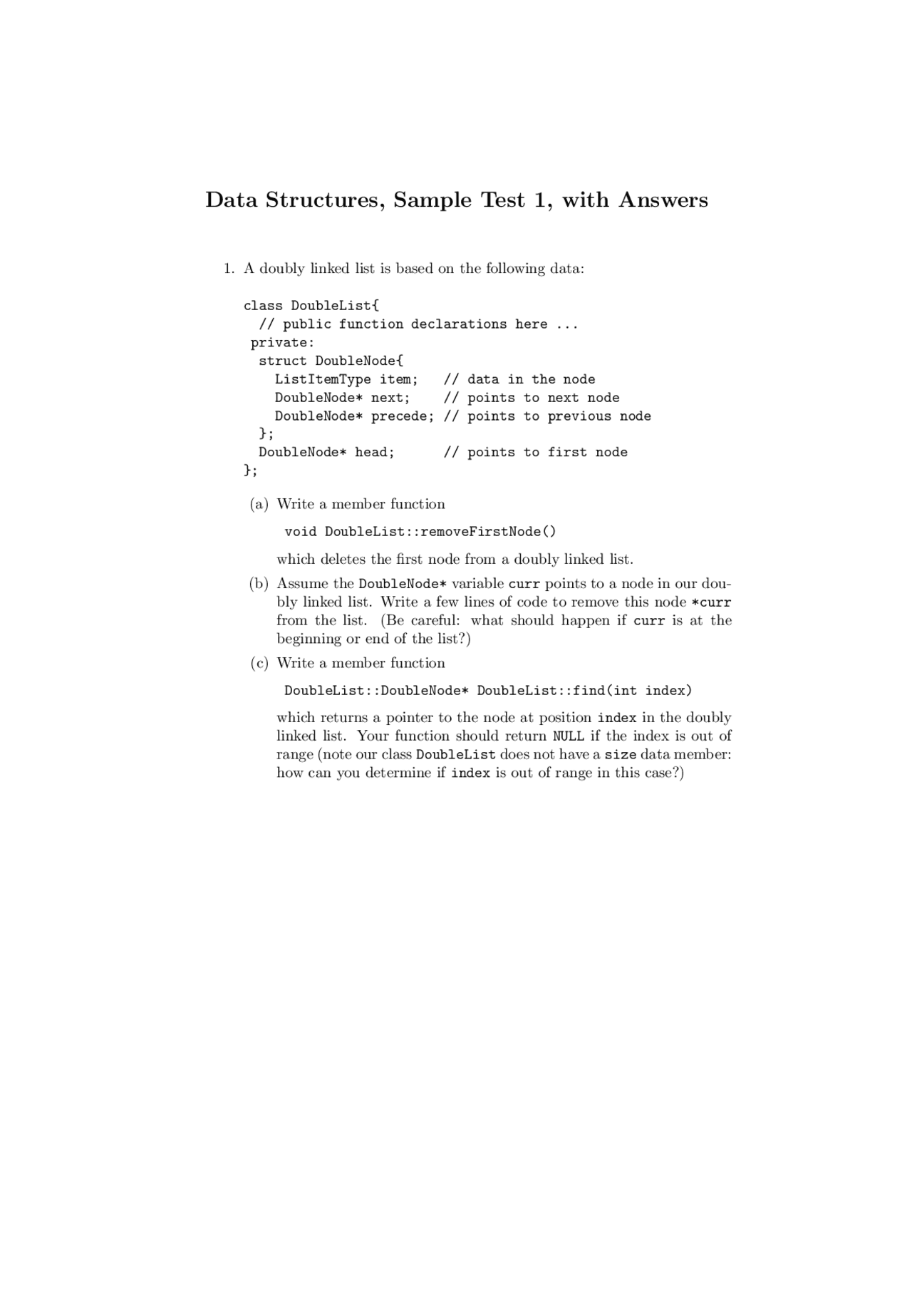 Member Function Data Structures Exam Exams Data Structures And Algorithms Docsity