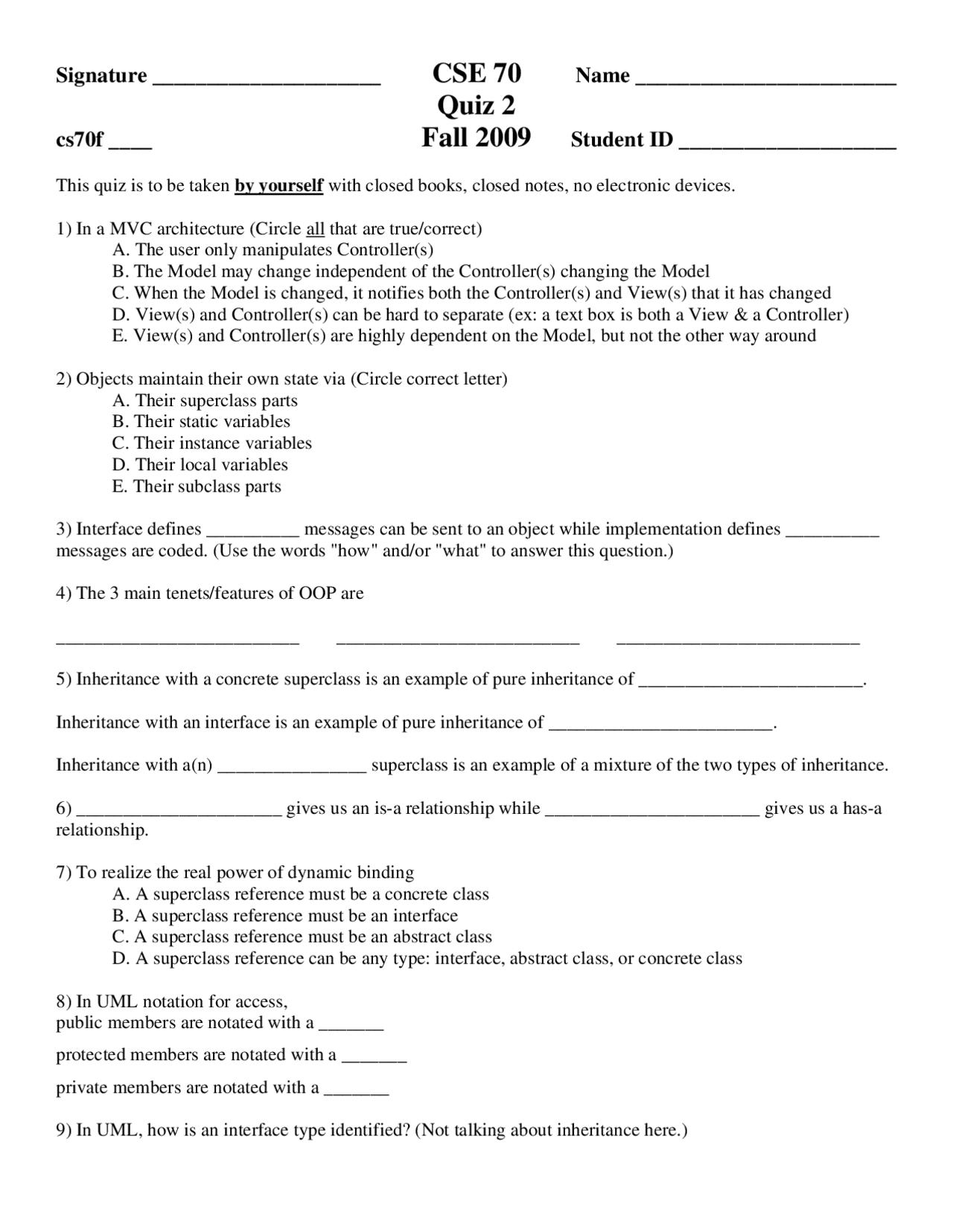 Sequence Diagram Computer Science Quiz Exercises Computer Science