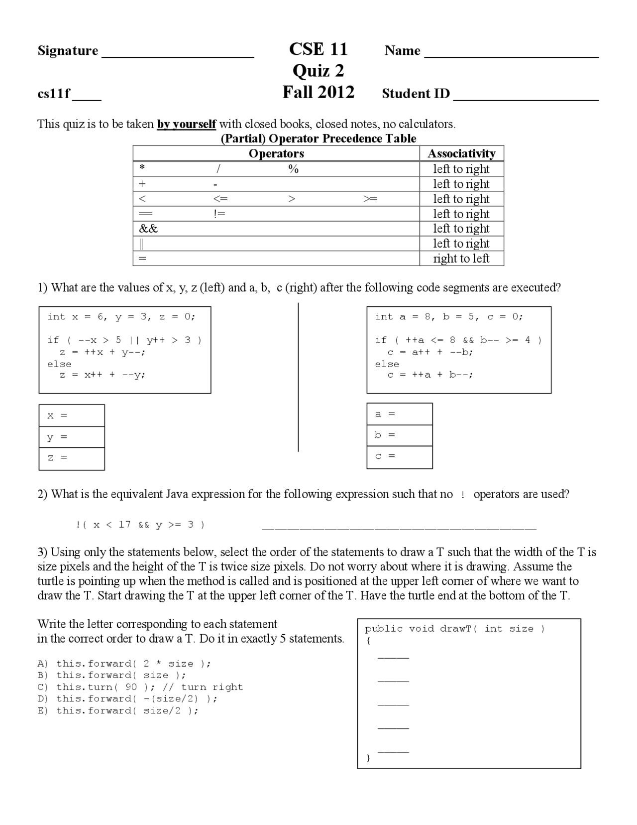 Coordinates Computer Science Quiz Docsity