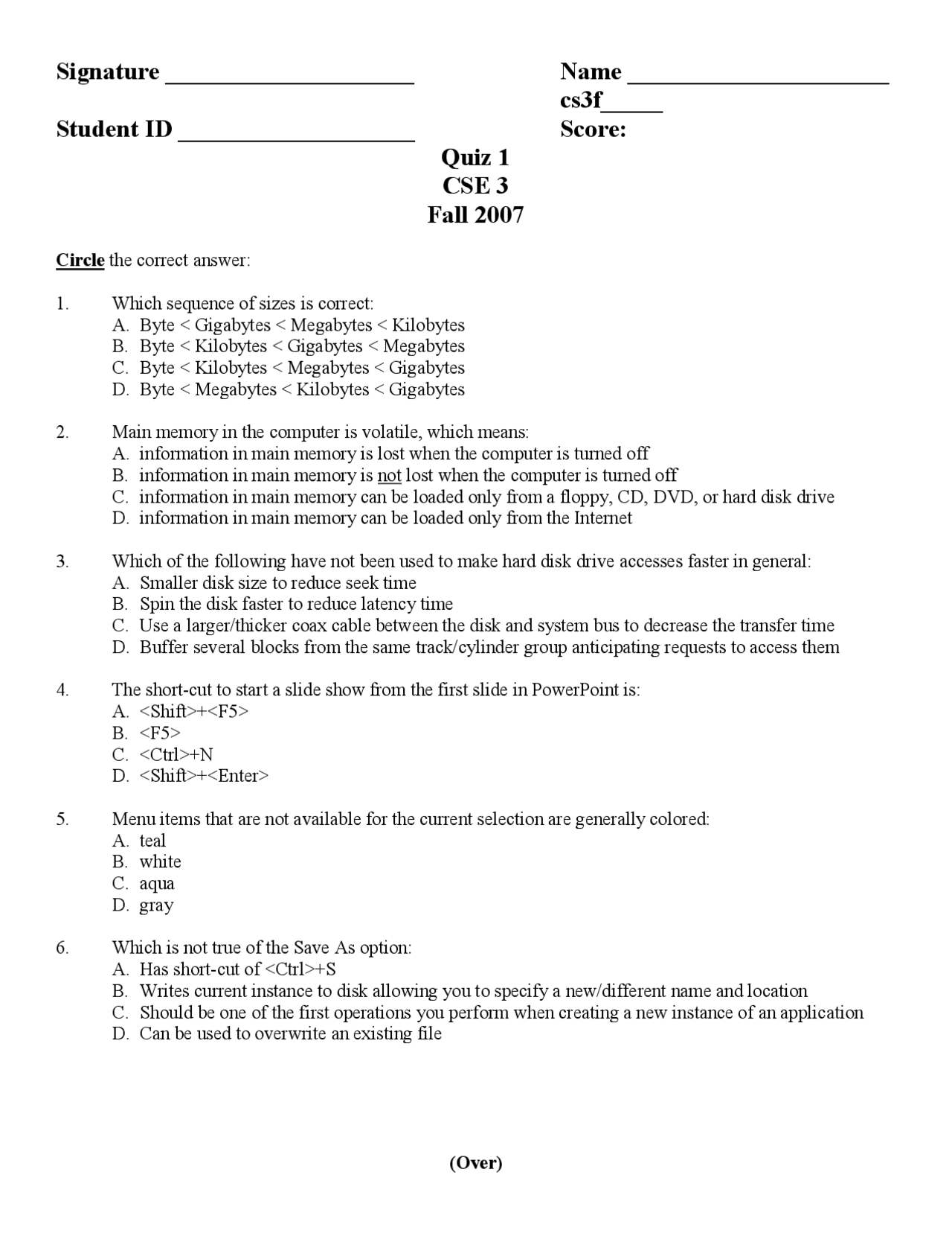 Microsoft Power Computer Science Quiz Docsity 