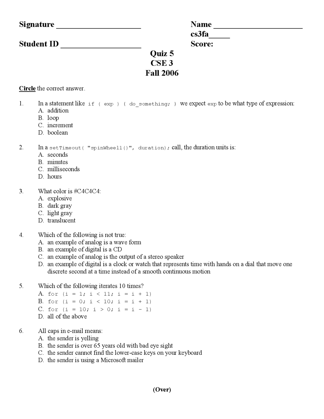 Completely Eliminated Computer Science Quiz Docsity