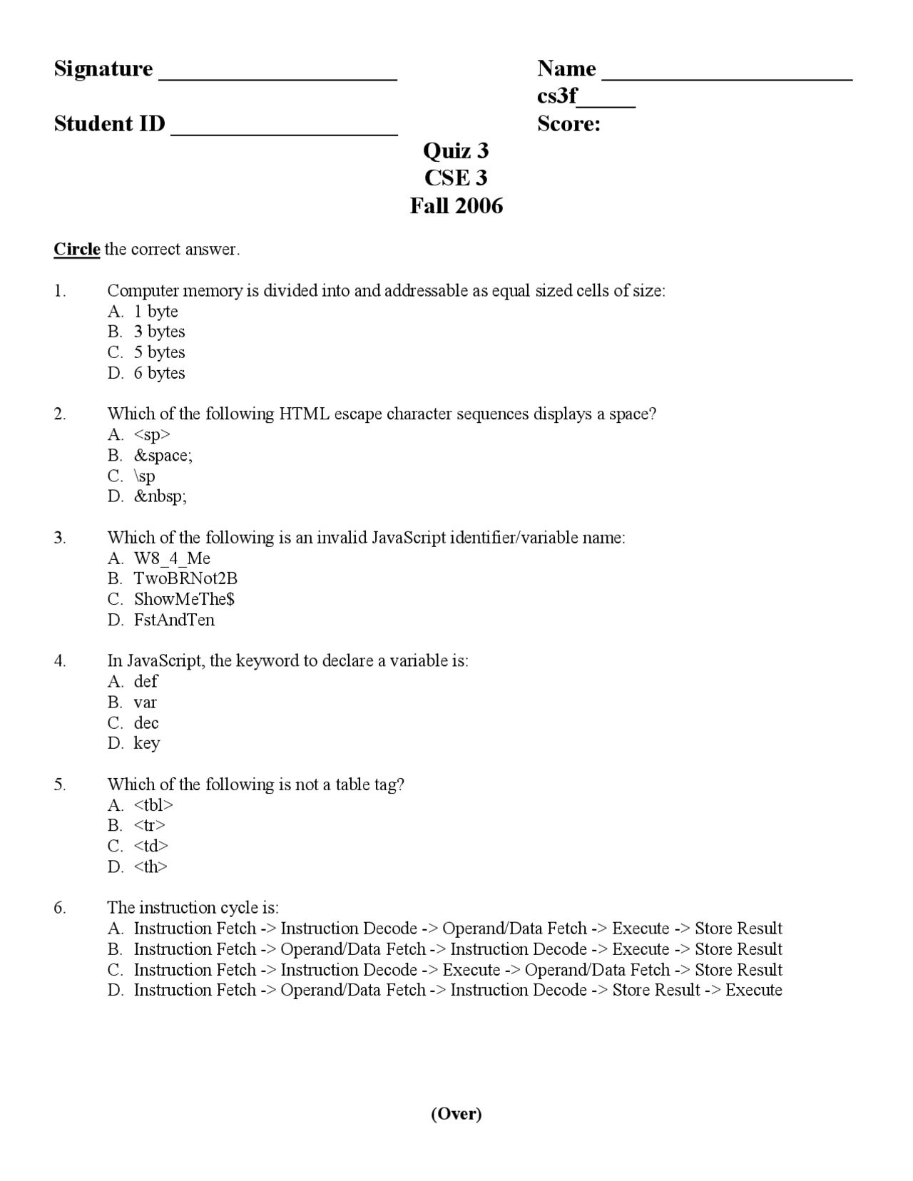 Specify Relative Computer Science Quiz Docsity