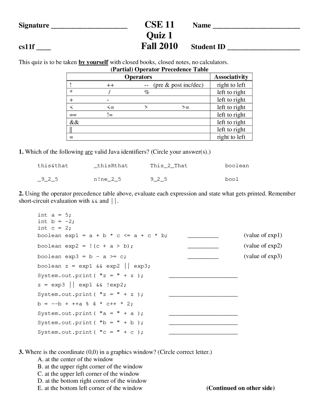 Affectionately Computer Science Quiz Docsity