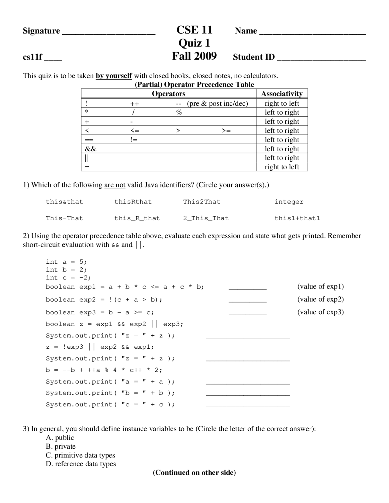 Primitive Data Types - Computer Science - Quiz - Docsity