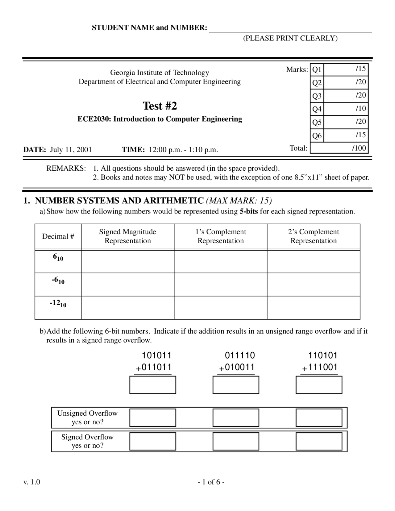 ECE2030 Test 2: Computer Engineering | Exams Computer Science | Docsity
