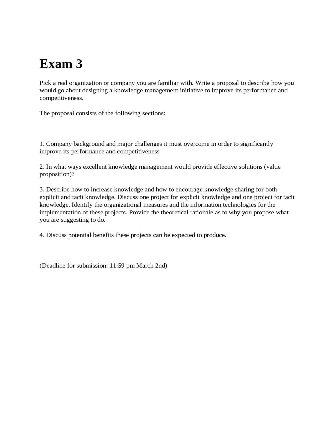 4 Questions on Knowledge Management - Exam 3 | INFS 6720 - Docsity