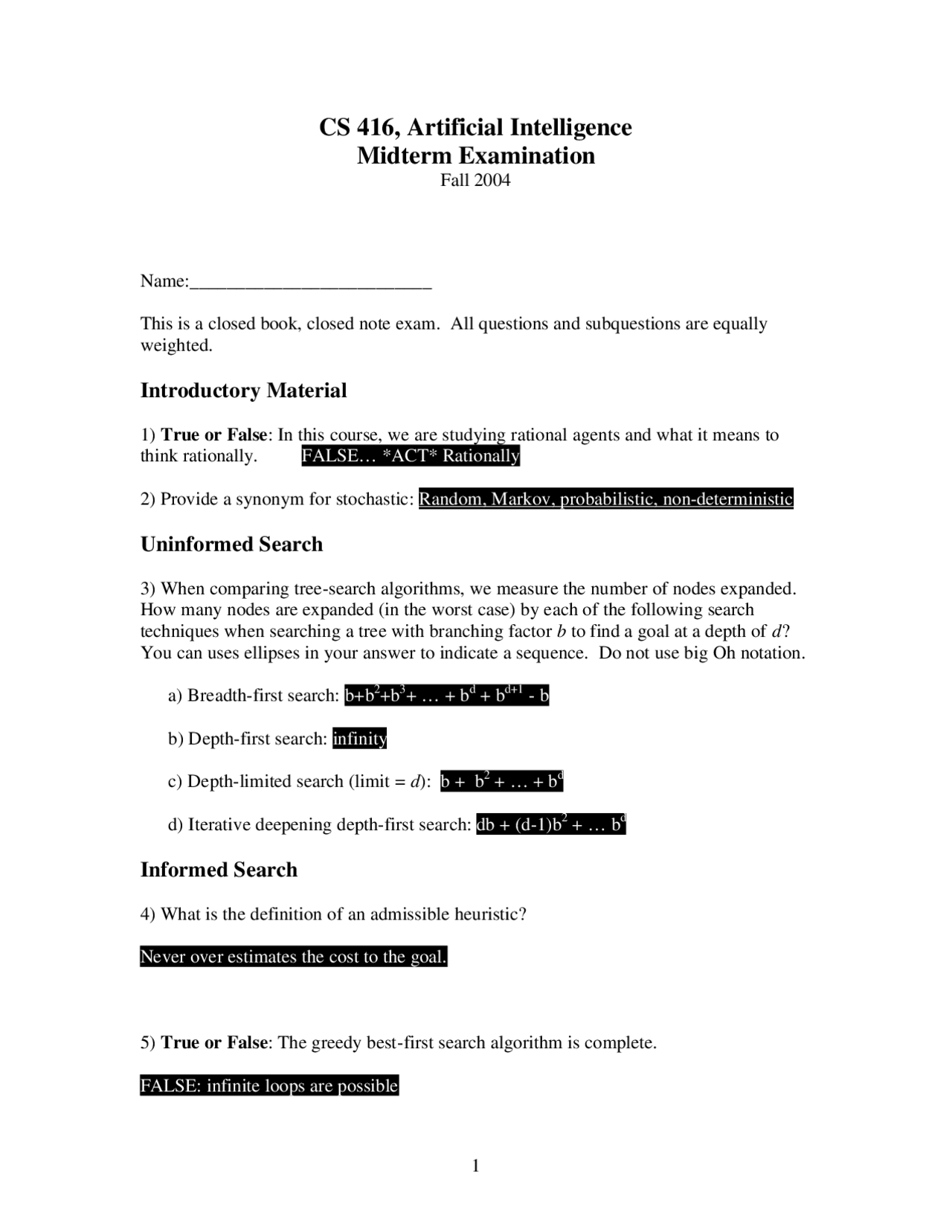Non-Deterministic - Artificial Intelligence - Exam | Exams Artificial Intelligence | Docsity