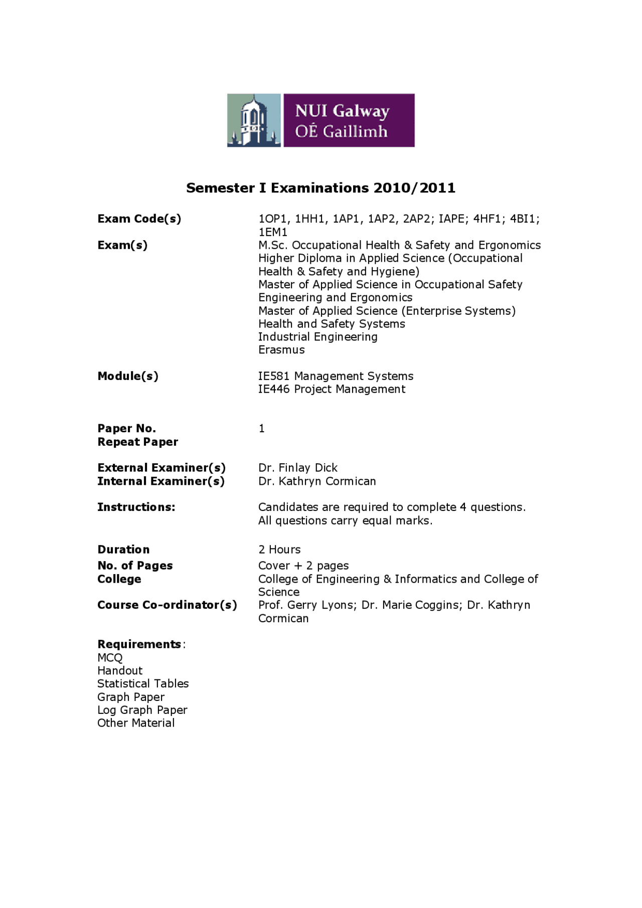 Project Lifecycle Project Management Past Exam Docsity