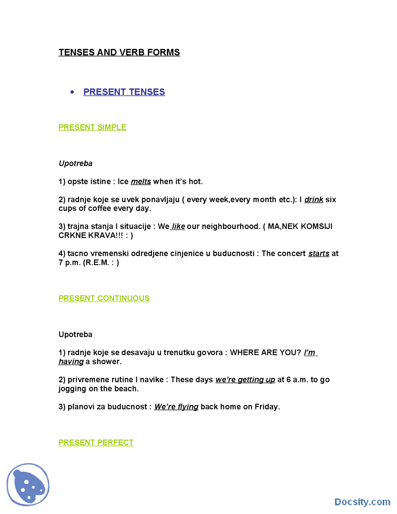 Tenses and verbs forms- - Skripta- Engleski- Šumarstvo | Rezime ...