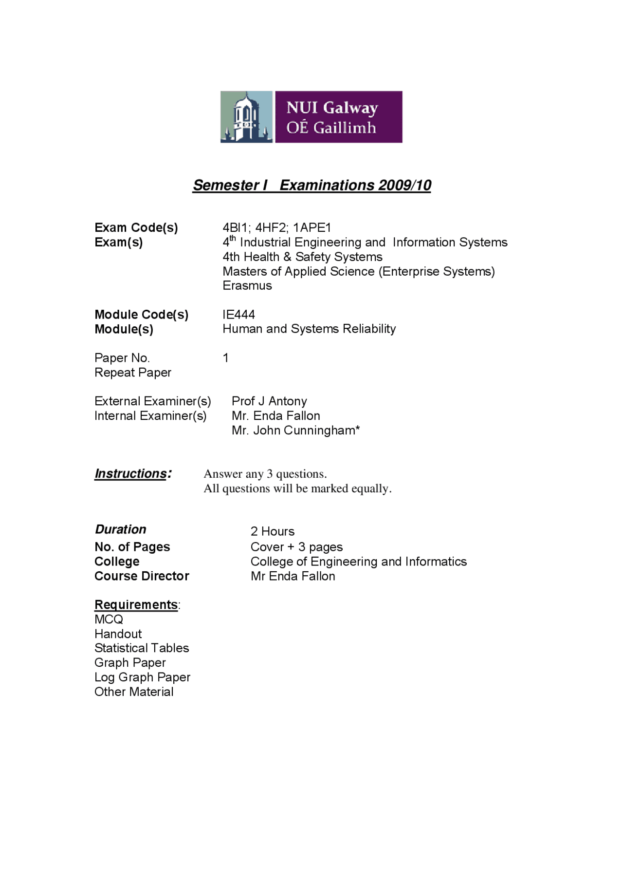 Poisson Probability - Human and Systems Reliability - Past Exam - Docsity