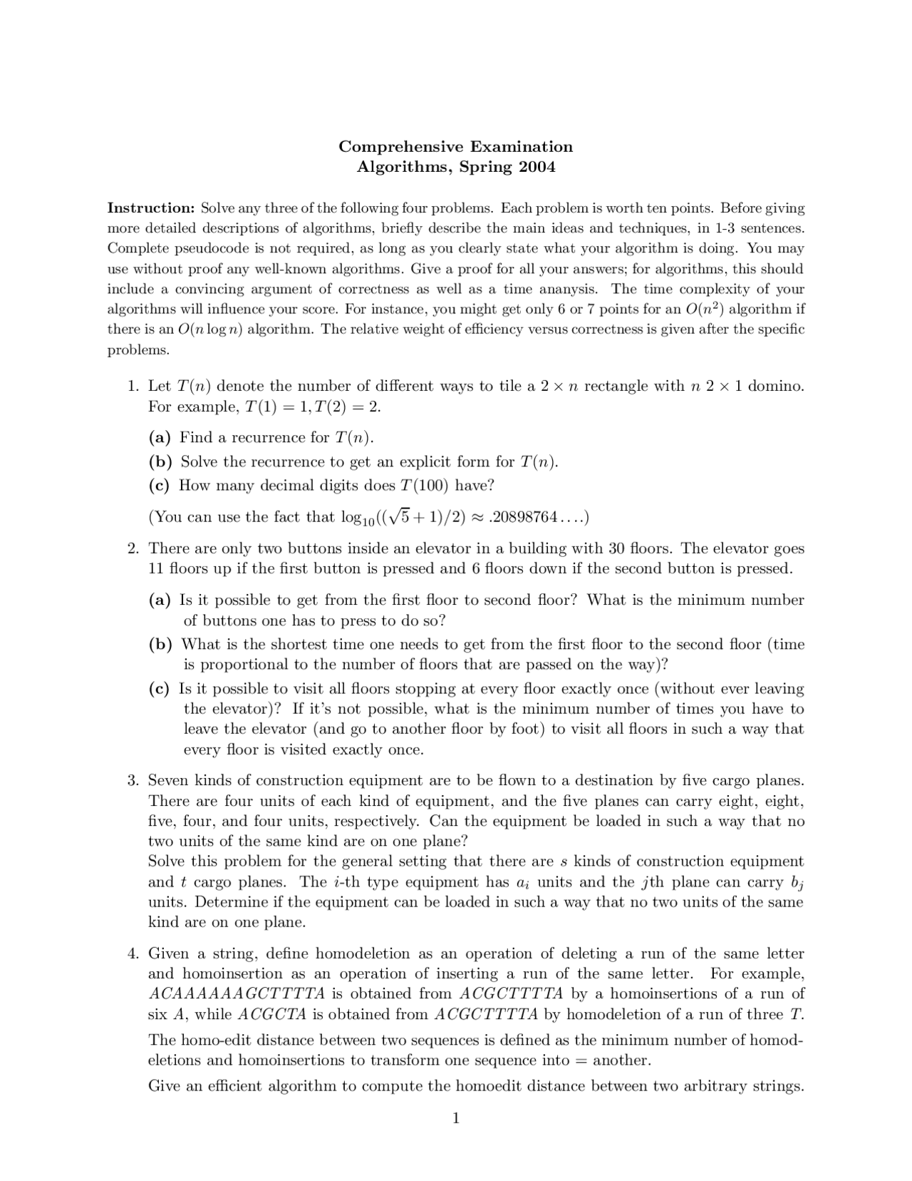 Influence - Algorithms - Past Exam Paper - Docsity