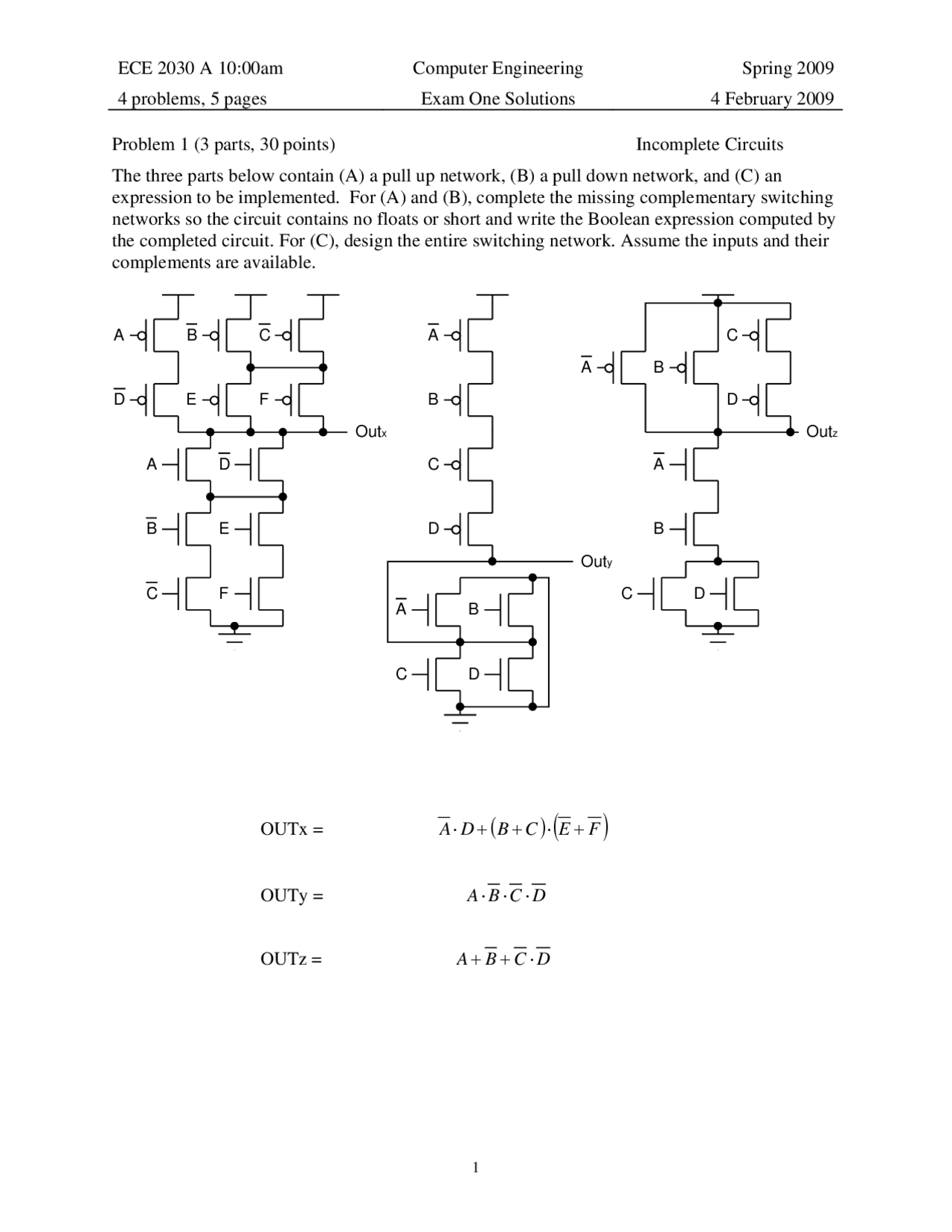 Canonical Sum - Computer Engineering - Solved Exam - Docsity