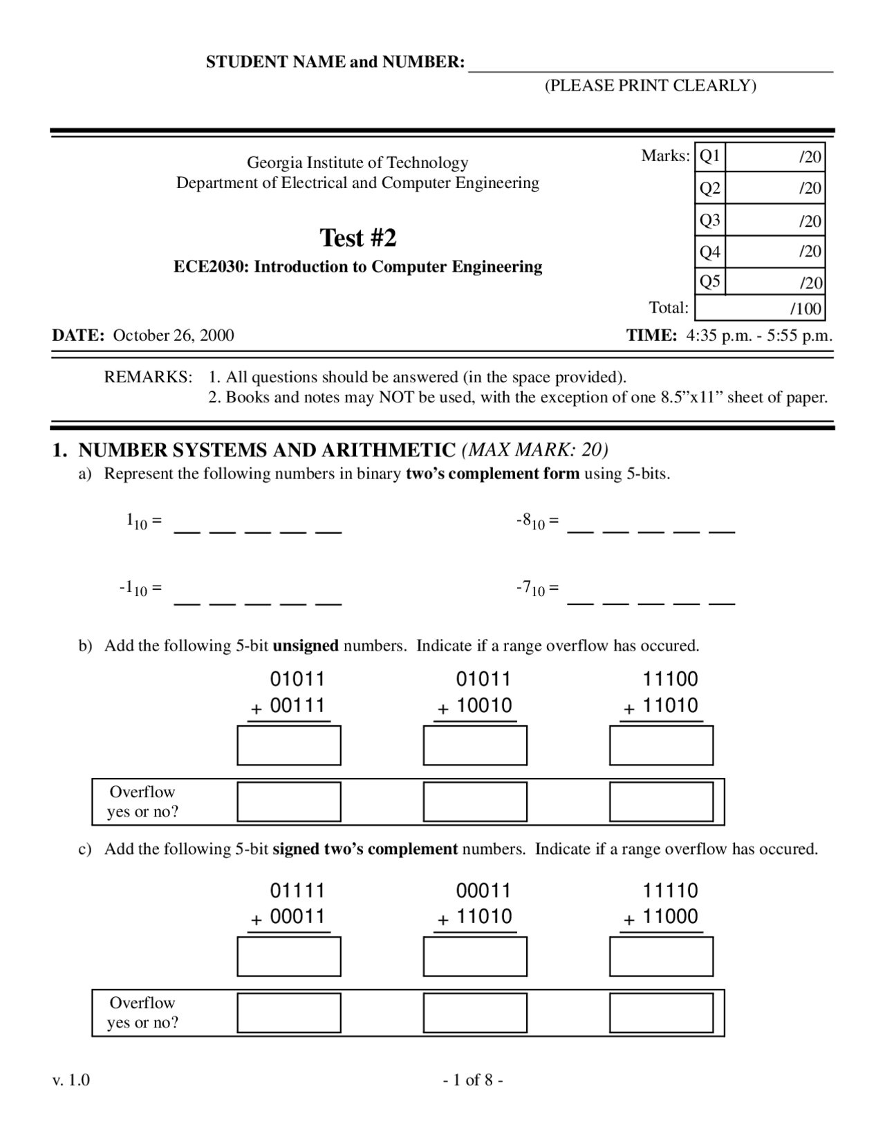 Octal Math Computer Engineering Exam Docsity