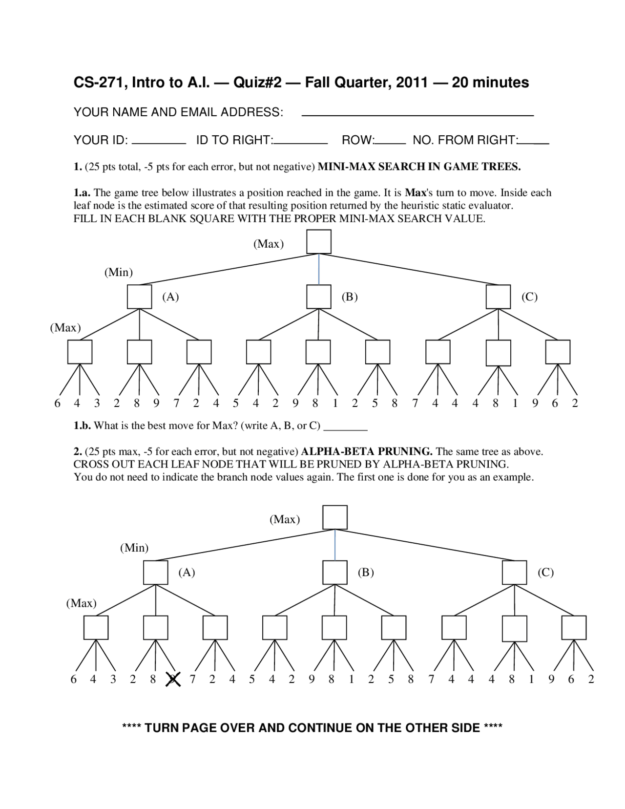Min-Conflicts Heuristic - Artificial Intelligence - Quiz - Docsity