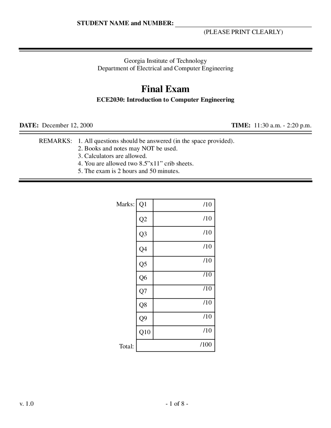 Each Input Computer Engineering Exam Docsity