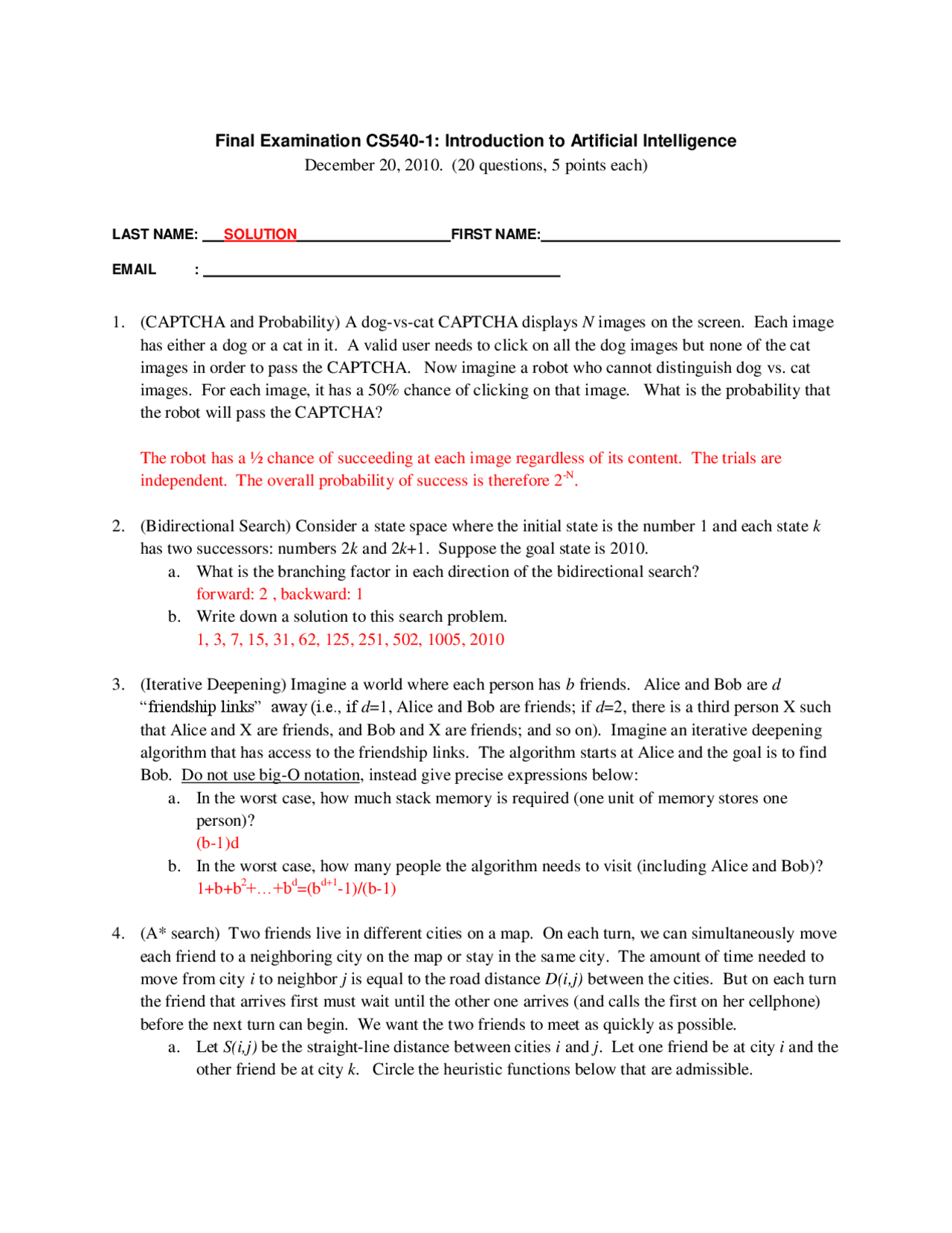 Connected Maps Artificial Intelligence Solved Exam Exams Artificial Intelligence Docsity