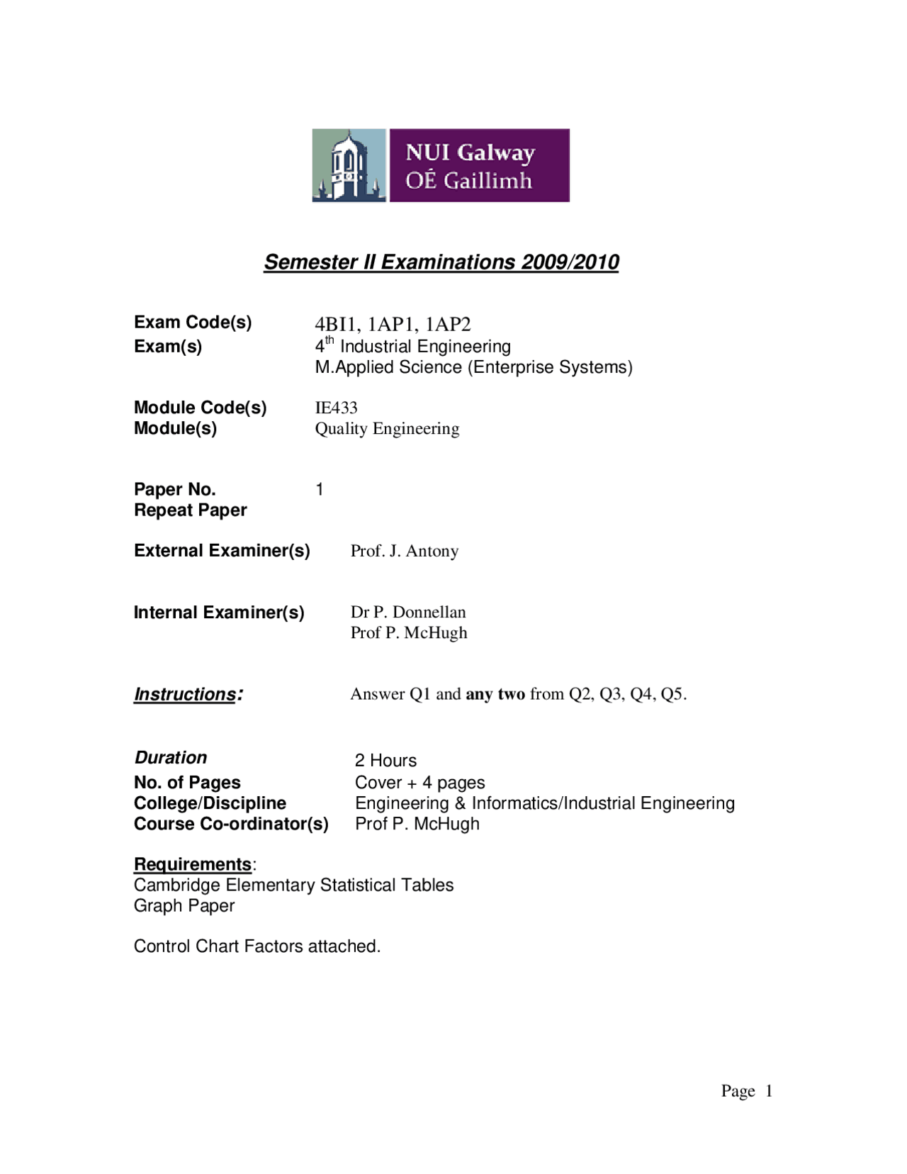 Assignable Cause - Quality Engineering - Past Exam | Exams Quality ...