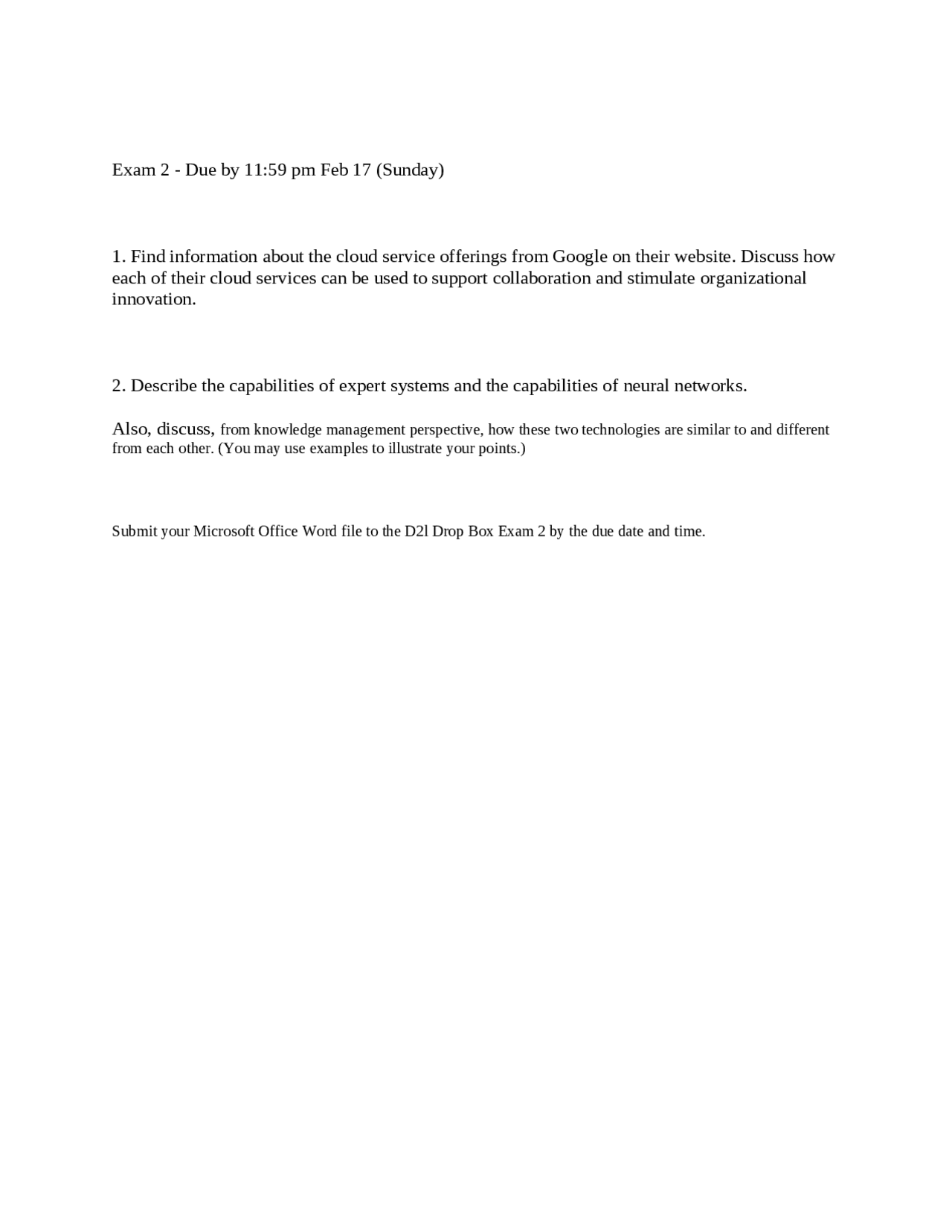 2 Questions for Midterm Exam 2 - Knowledge Management | INFS 6720 - Docsity
