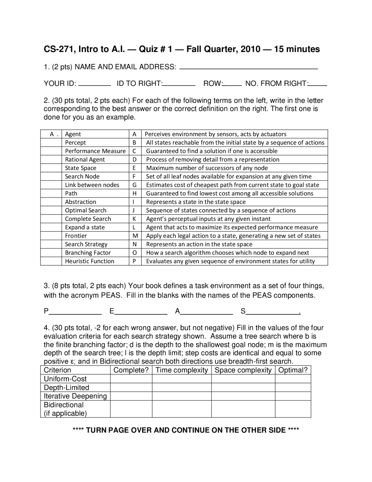 Uniform Cost Search Artificial Intelligence Quiz Exercises