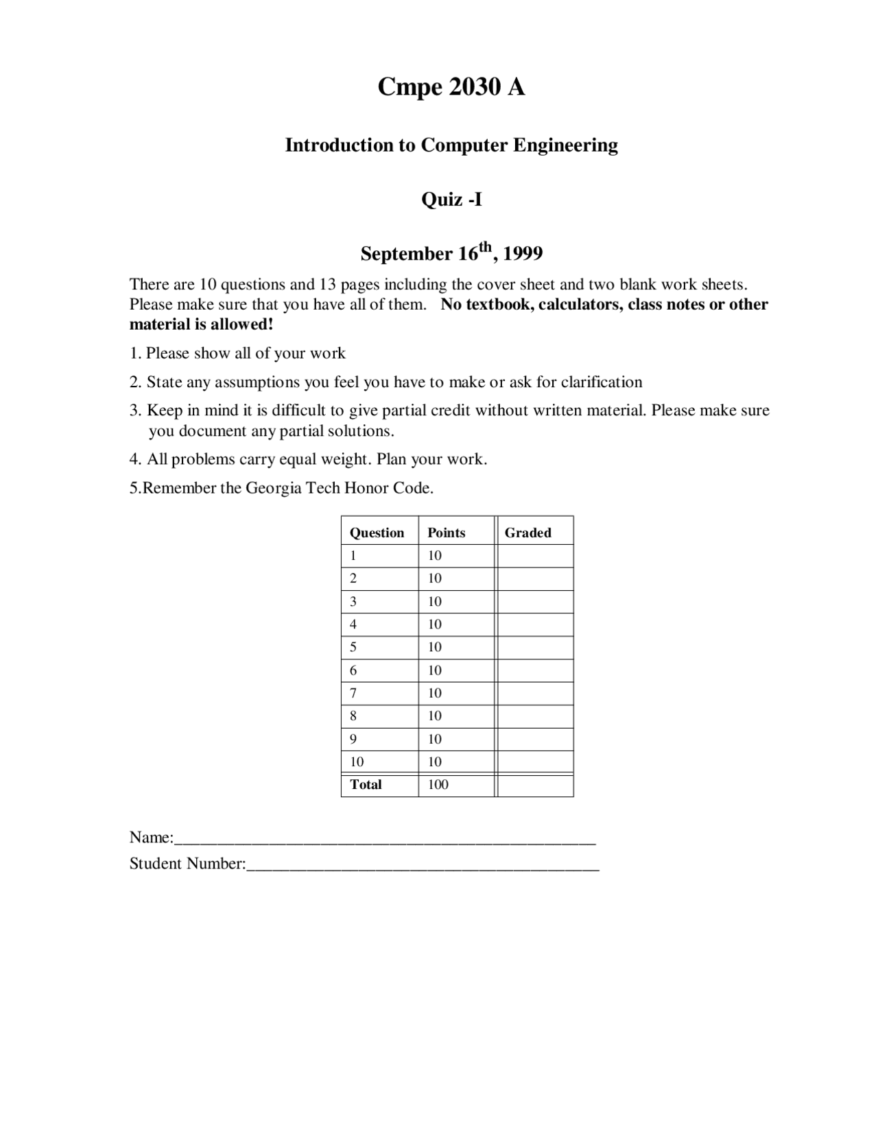 Integer Equivalents - Computer Engineering - Exam - Docsity