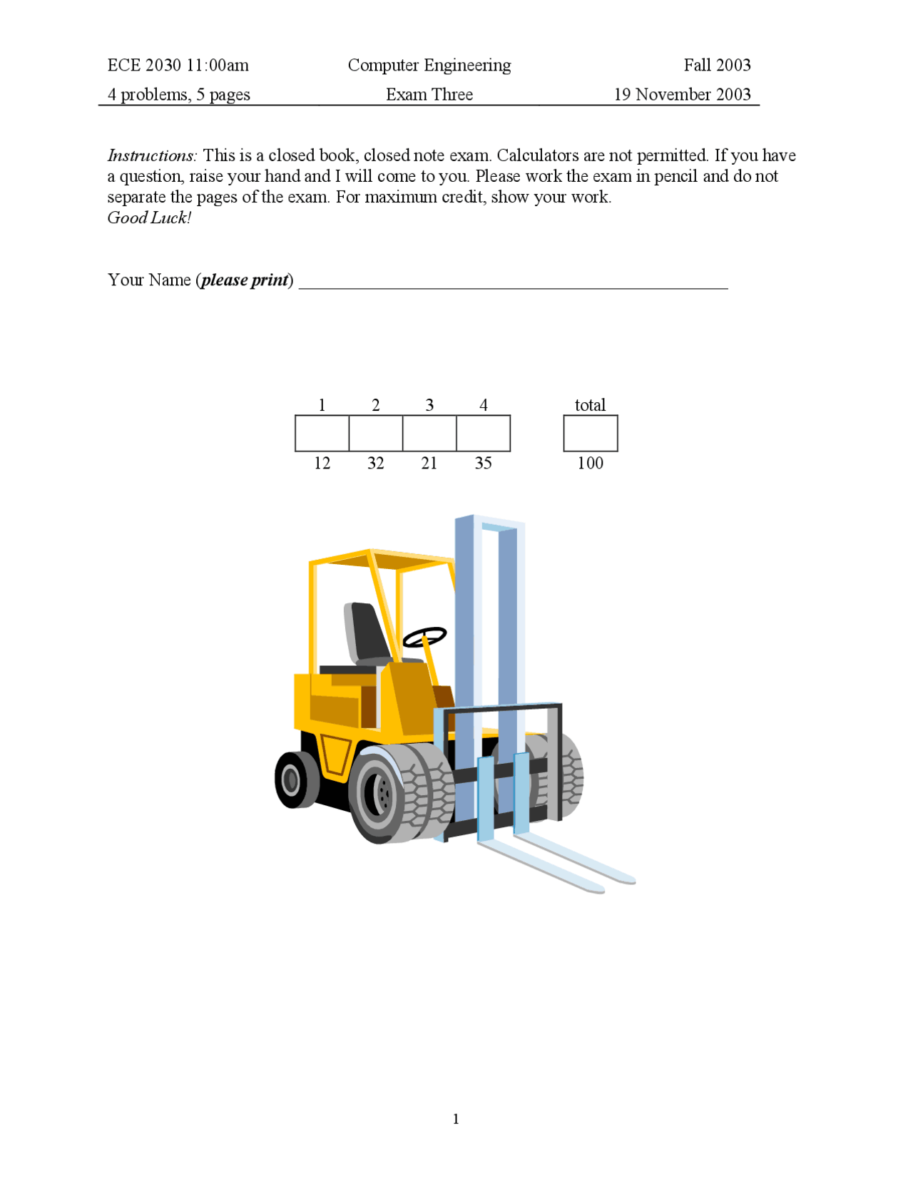 Column Number Computer Engineering Exam Docsity