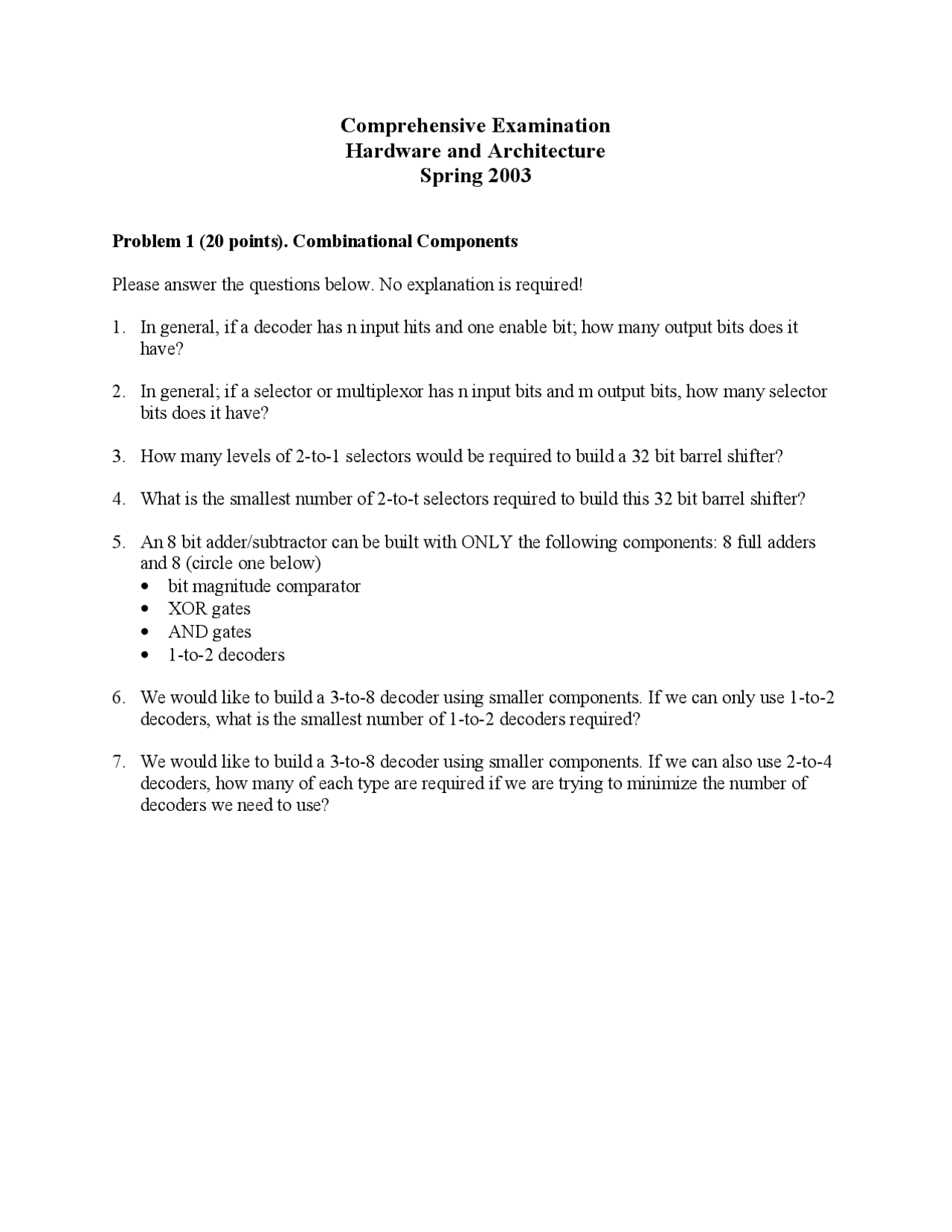 Local Predictor Computer Archticture Past Exam Paper Docsity
