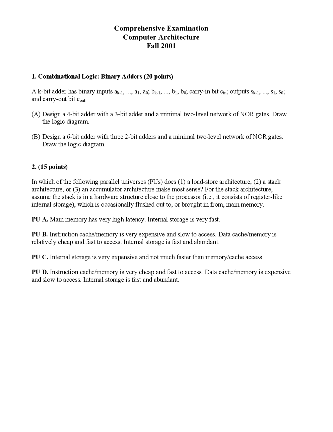 Execution Stages Computer Archticture Past Exam Paper Docsity