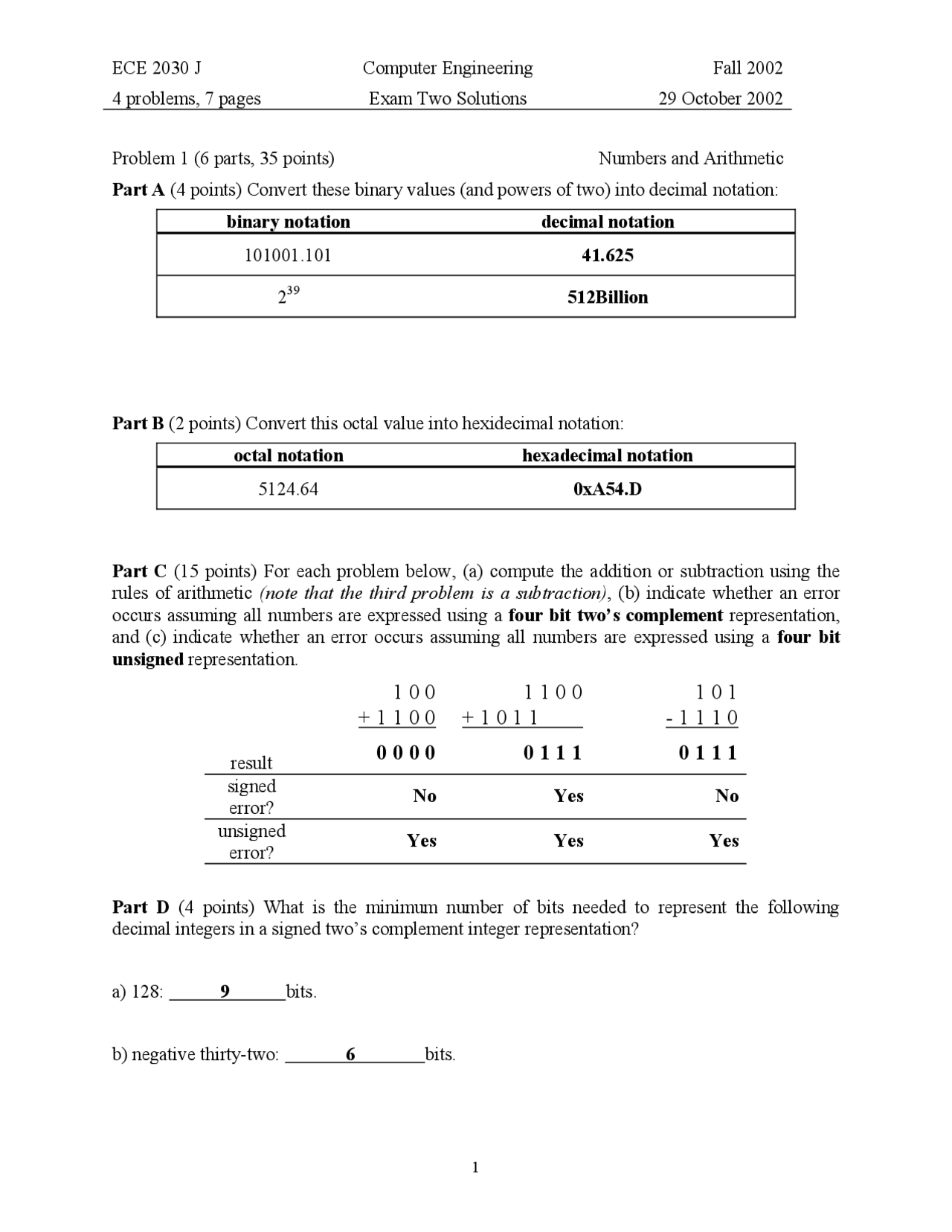Support Subtraction Computer Engineering Solved Exam Docsity