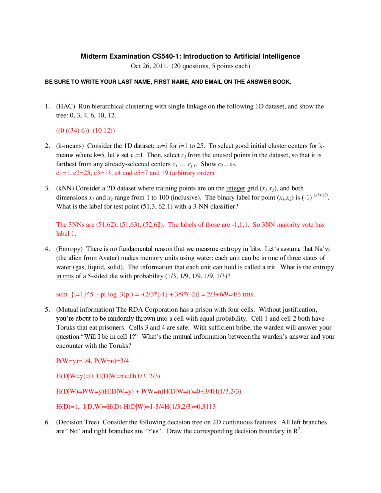 Linear Algebra - Artificial Intelligence - Solved Exam | Exámenes Inteligencia Artificial | Docsity