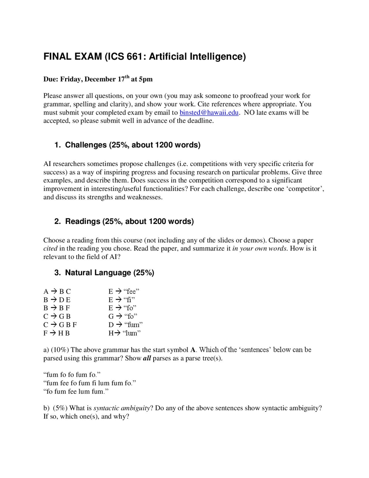Syntactic Ambiguity Artificial Intelligence Exam Docsity