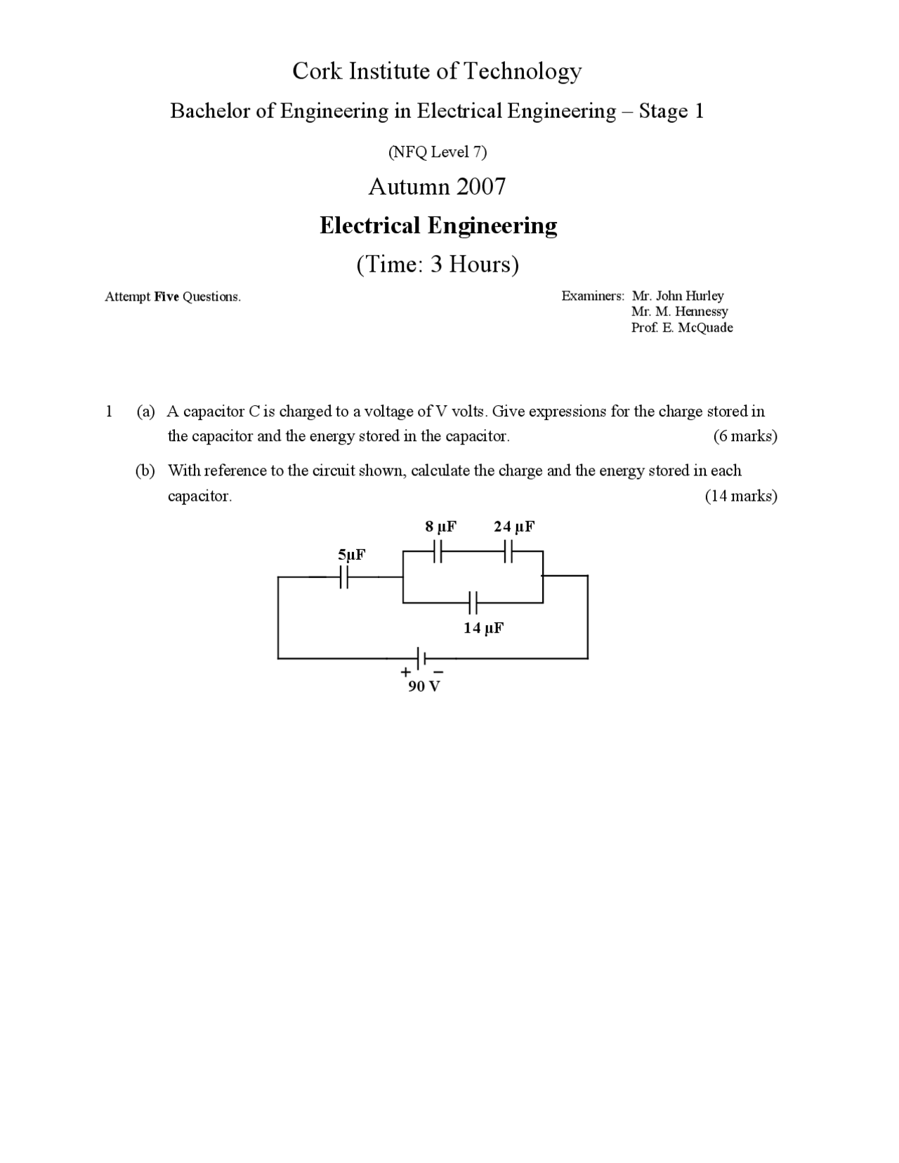 Electrical Engineering Exam - Cork Institute of Technology, Stage 1 ...