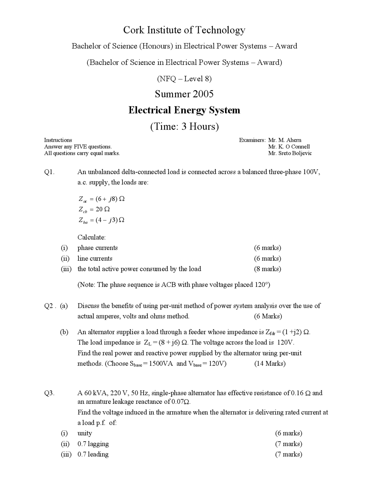Phase Currents - Electrical Energy System - Exam | Exams Electrical ...