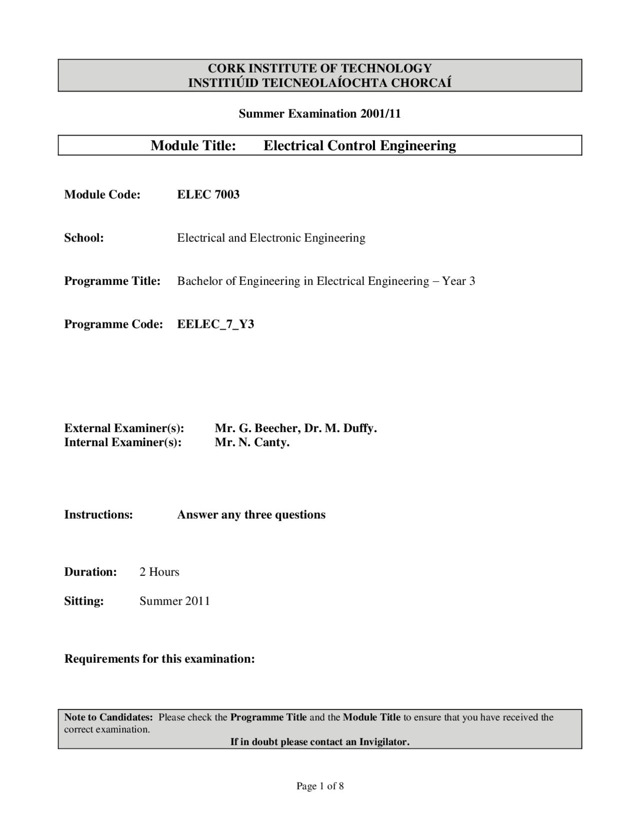 Closed Loop Transfer Function - Electrical Control Engineering - Exam ...