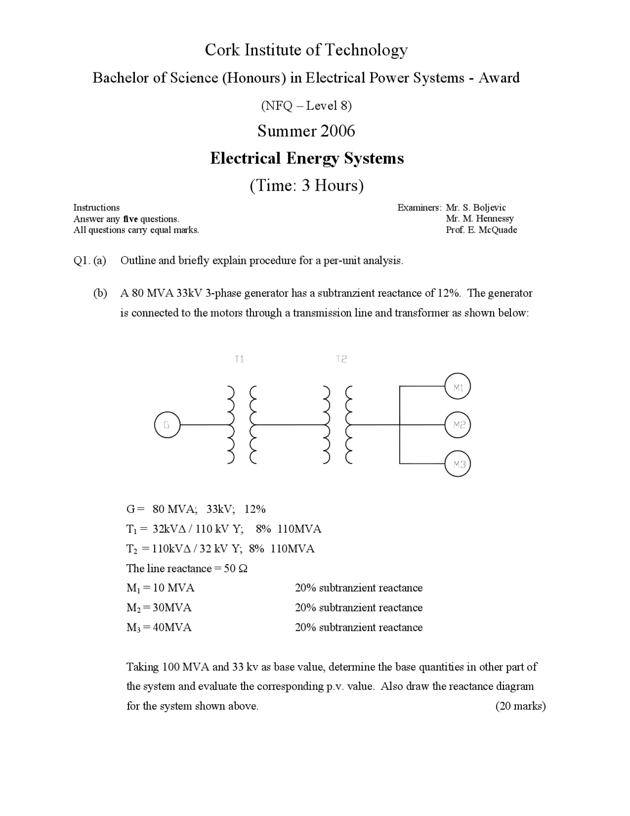 Voltage Regulation - Electrical Energy System - Exam - Docsity