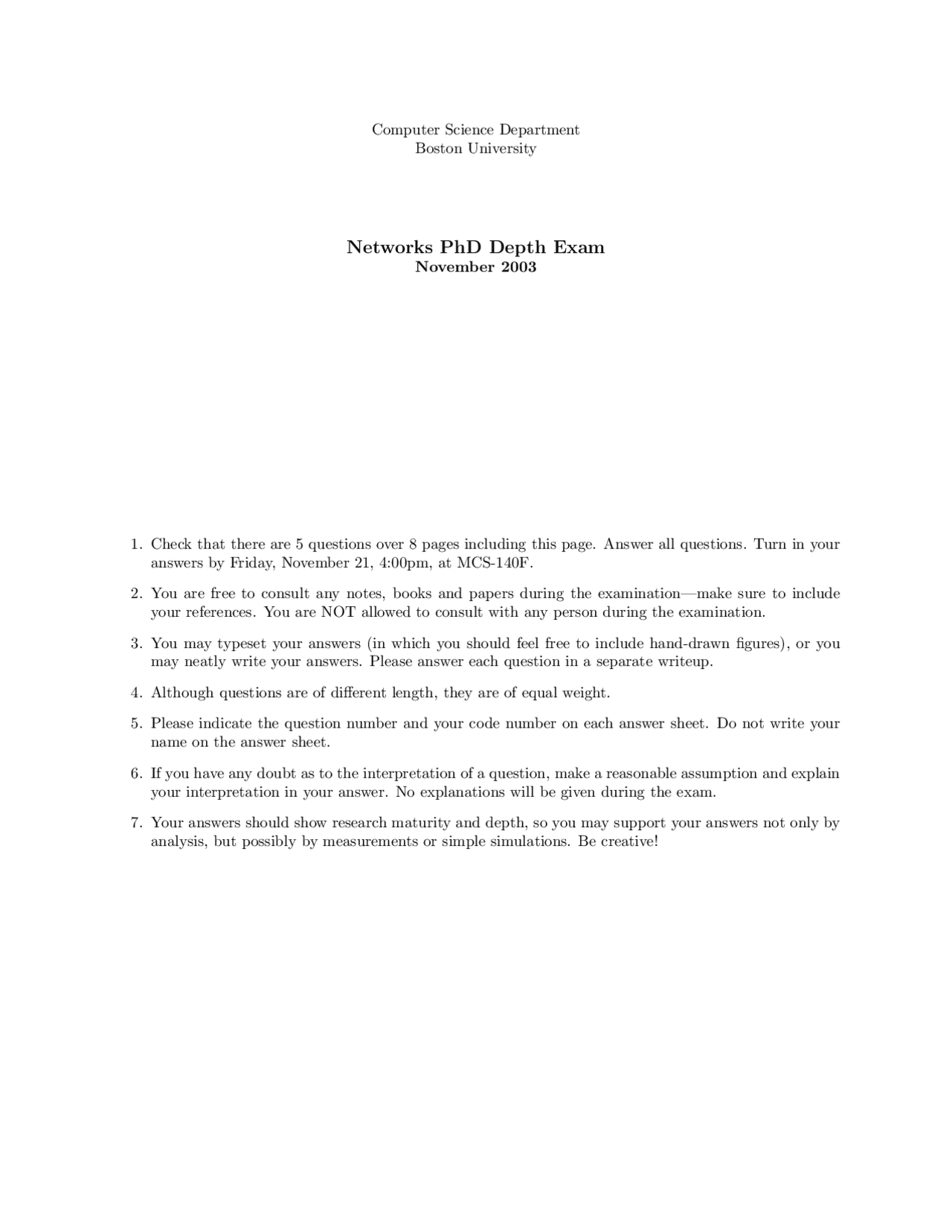 Ordered Sequence Networking Past Exam Paper Docsity