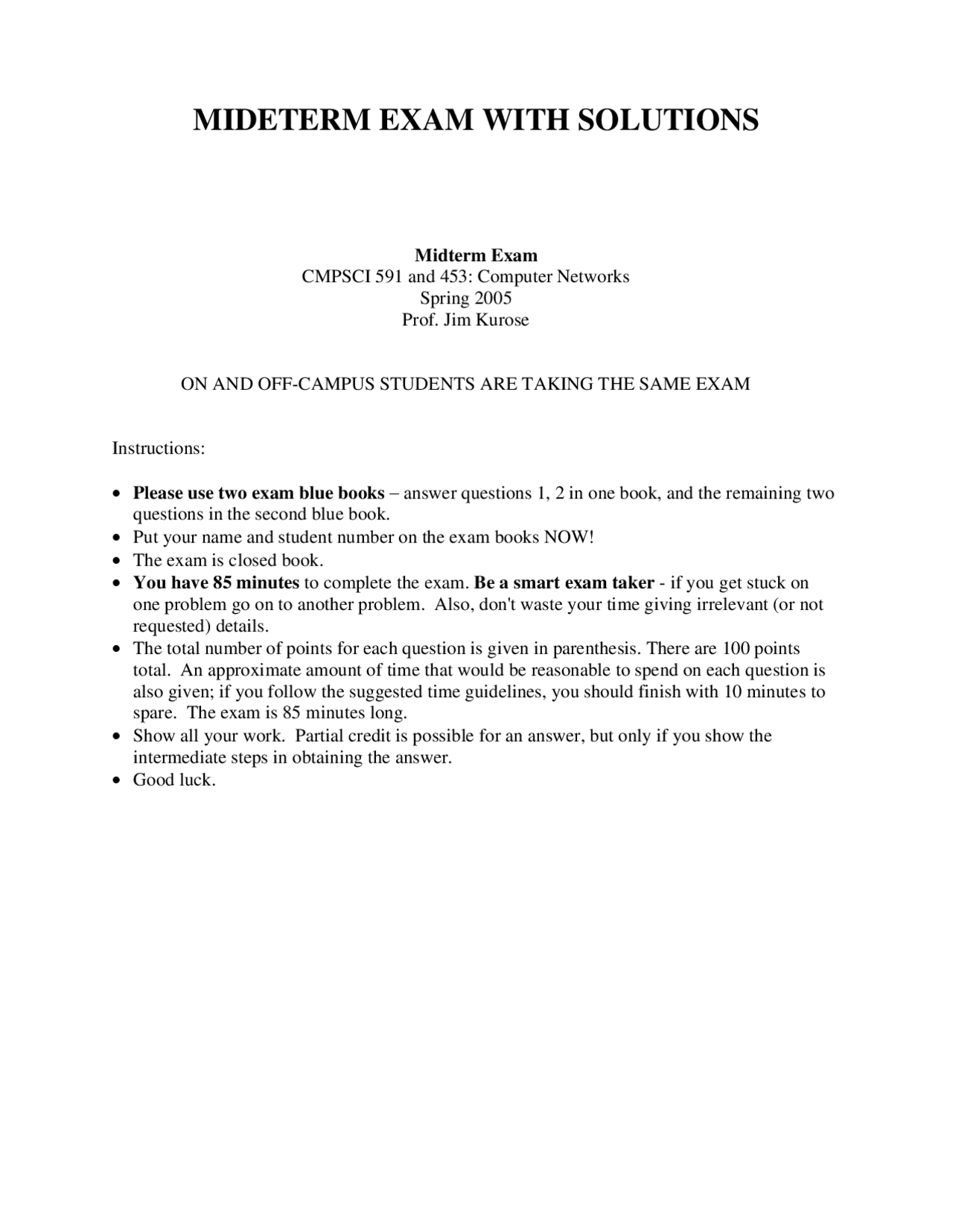 Network Sources Computer Networks And Internet Past Exam Paper Exams Computer Networks