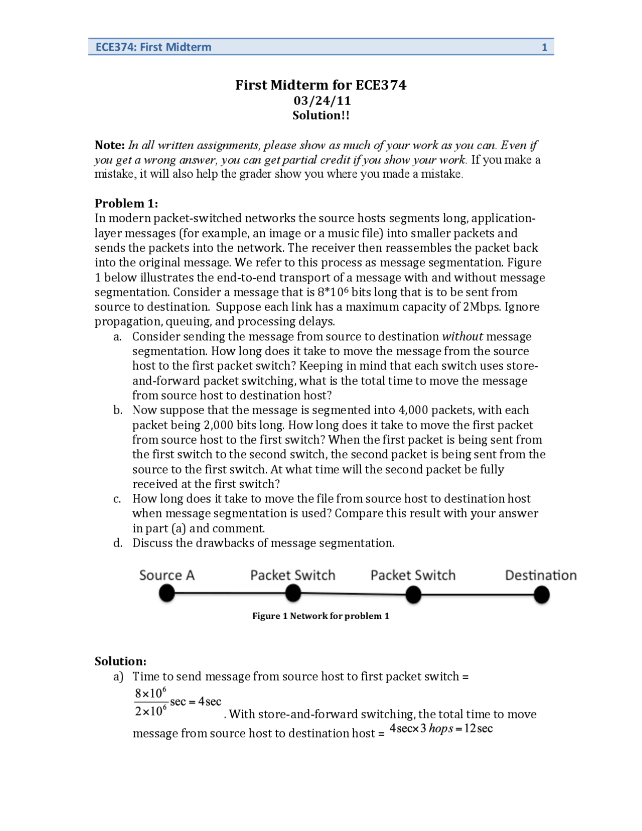 Segmentation Computer Networks And Internet Past Exam Paper Docsity