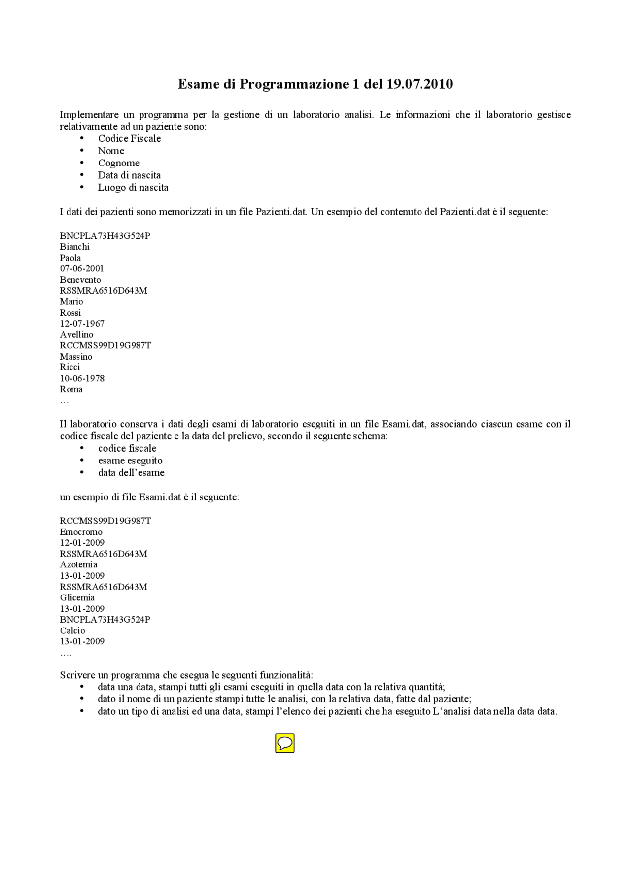 Programmazione Esame Prova Desame 2010 07 19 Docsity