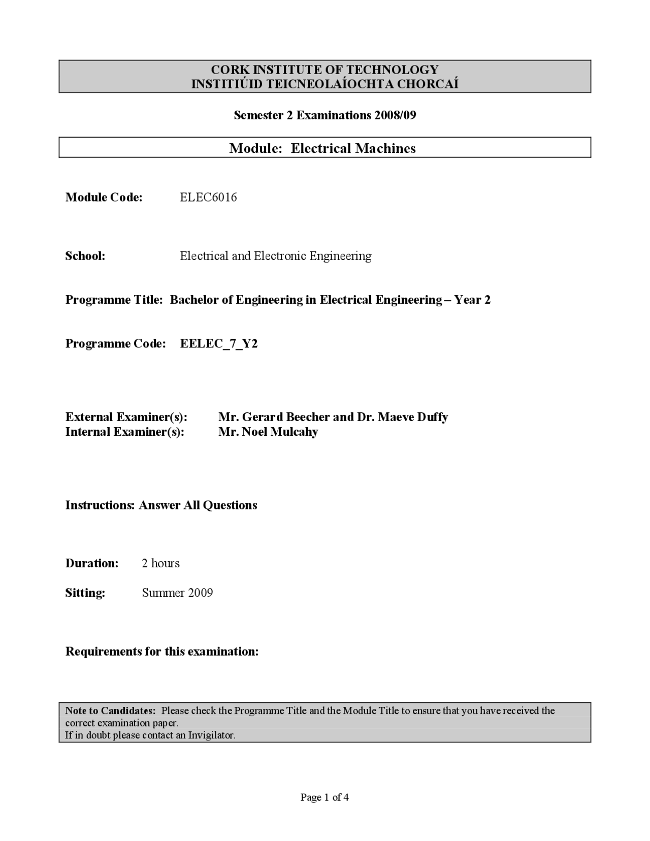 Synchronous Speed - Electrical Machines - Exam - Docsity
