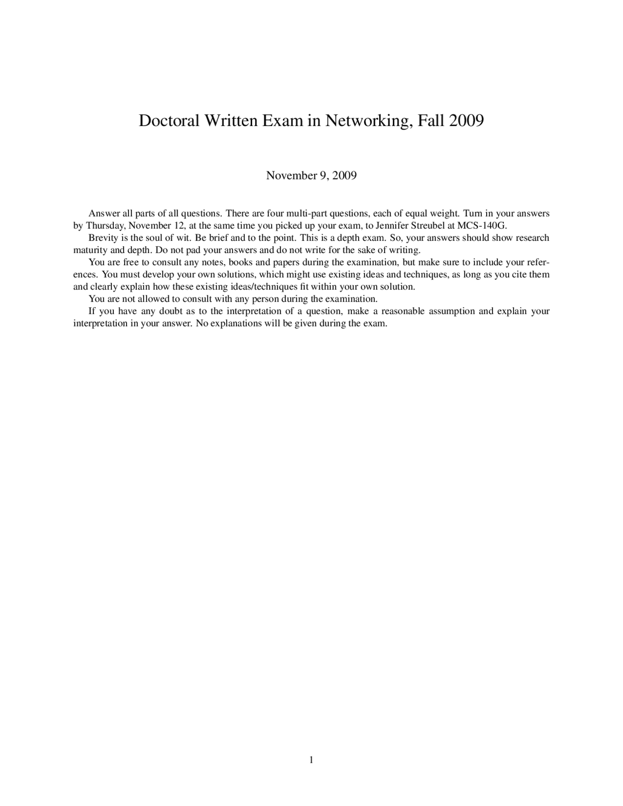 Implementation Networking Past Exam Paper Docsity